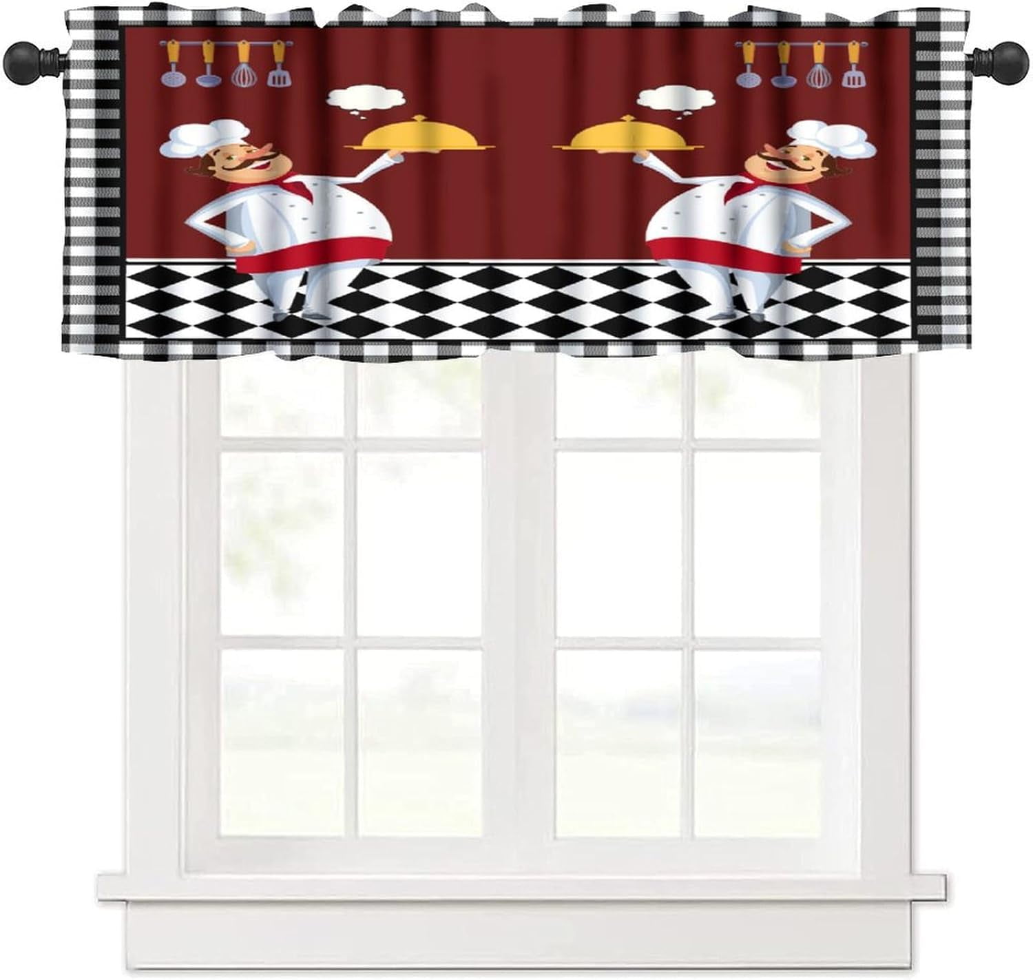 Chef Window Curtain Valances,Fat Chef Cook Theme Vintage Black and ...