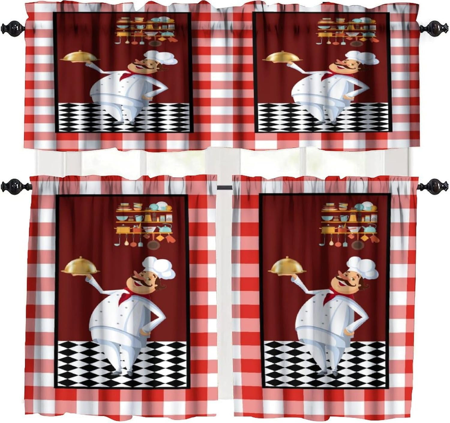 Chef Window Curtain Valances,Fat Chef Cook Theme Vintage Red and White ...