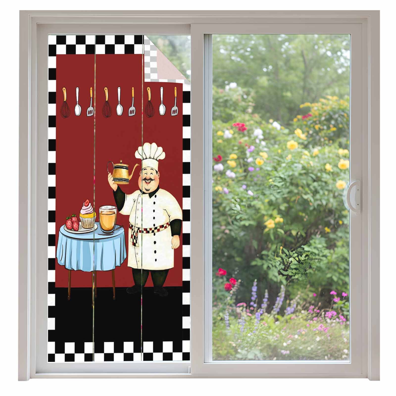 Chef Window Privacy Film, Cartoon Red Food Cooking Black White Buffalo ...