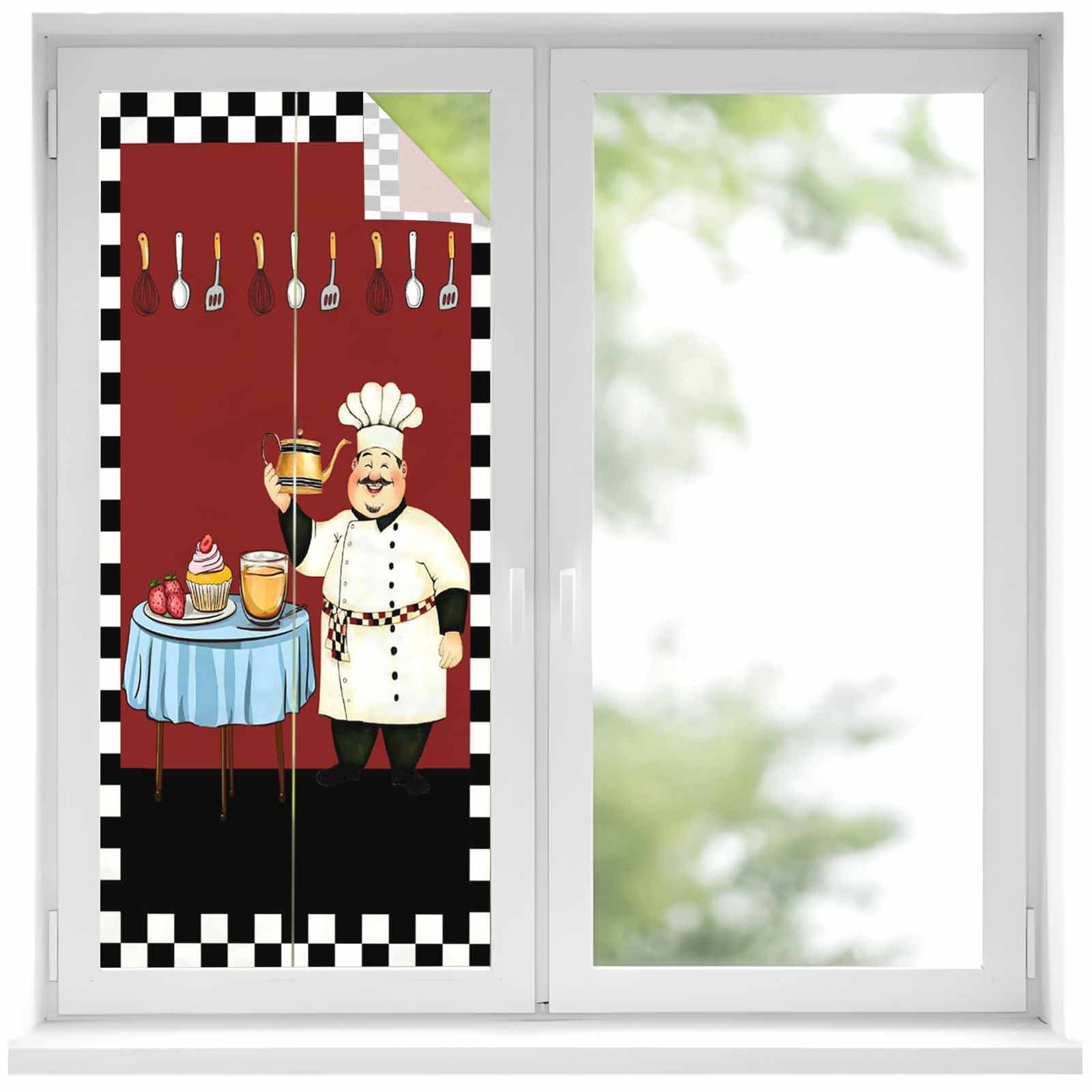 Chef Window Privacy Film, Cartoon Red Food Cooking Black White Buffalo ...