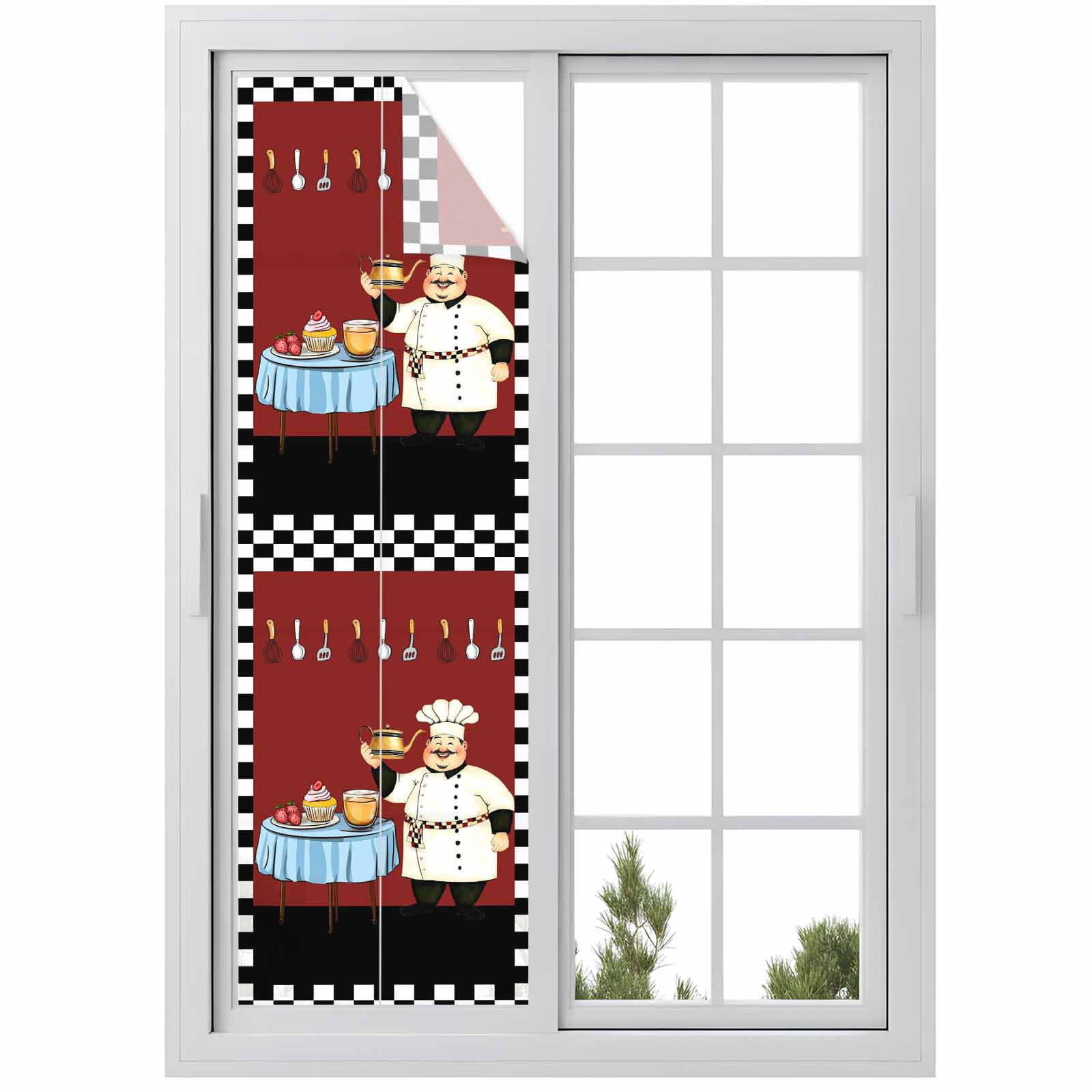 Chef Window Privacy Film, Cartoon Red Food Cooking Black White Buffalo ...