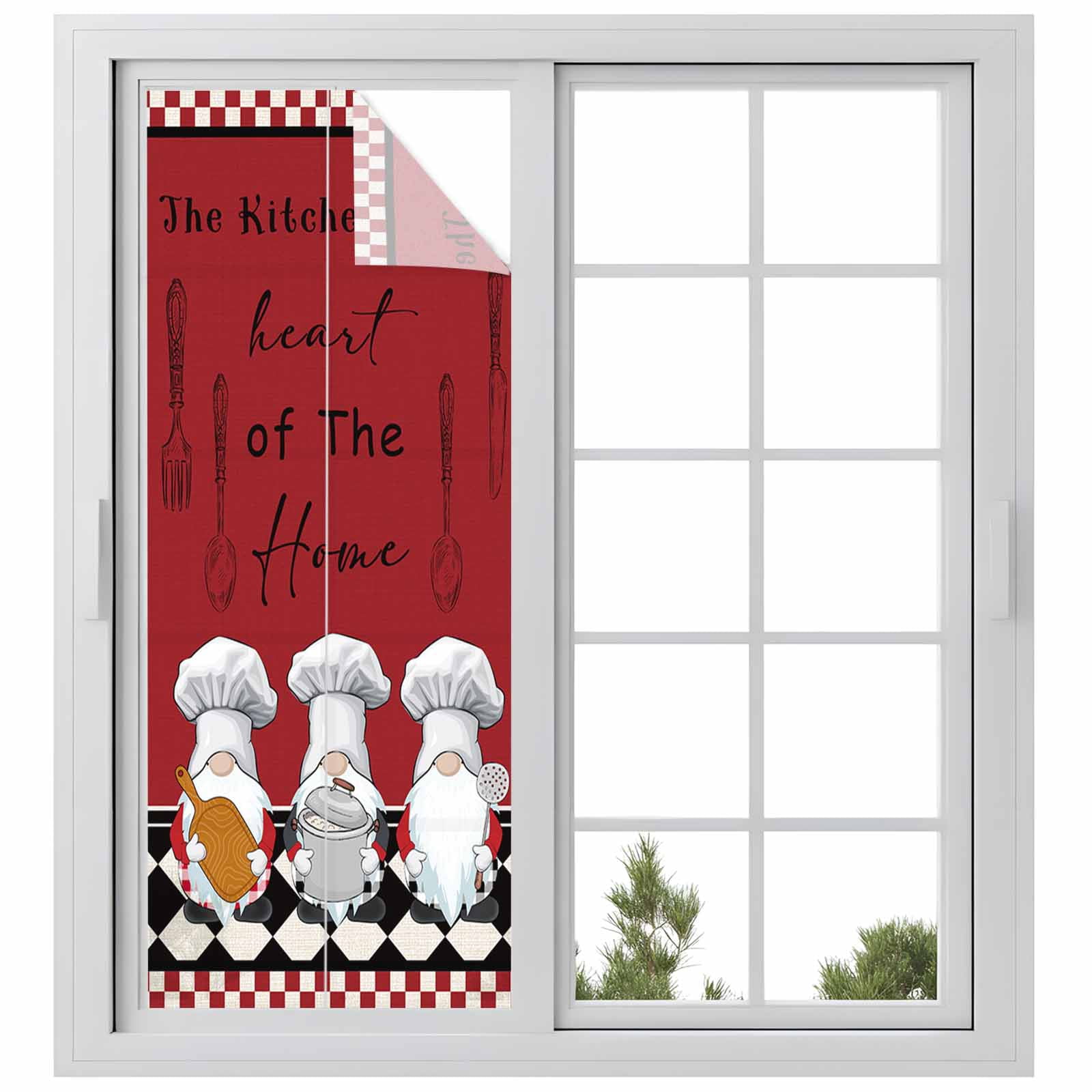 The Chef Window Privacy Film Gnome Kitchen Black Buffalo Plaid Red ...