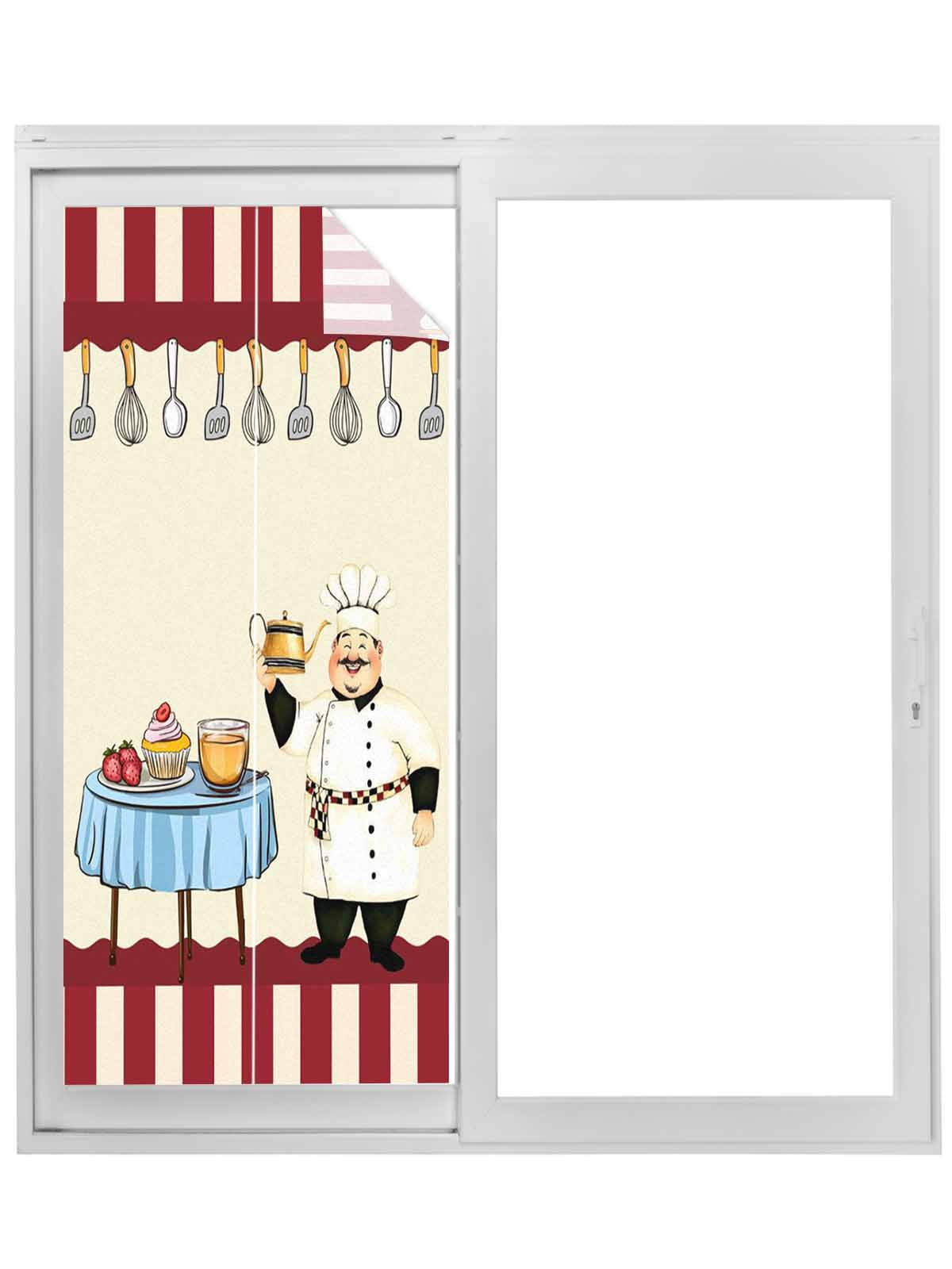 Chef Window Privacy Film, Red Fruit Cake Hat Kitchen Gourmet Vintage ...