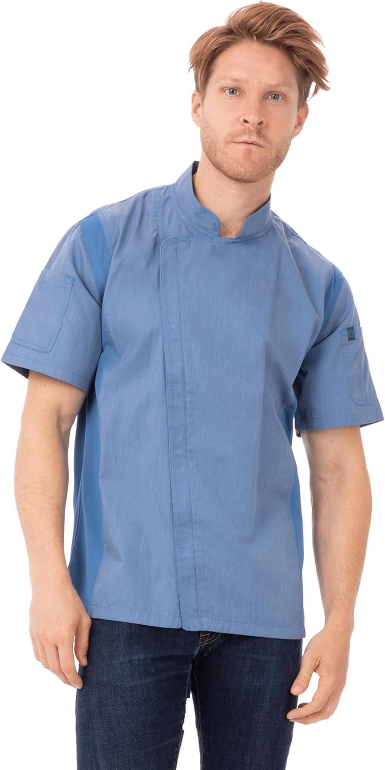 Chef Works Men's Springfield Chef Coat, Sky Blue Chef Jacket with Cool ...