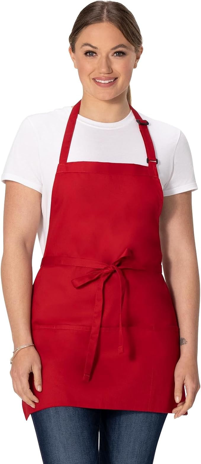 Chef Works Cooking Apron, 3-Pocket Red Kitchen Apron for Women and Men ...
