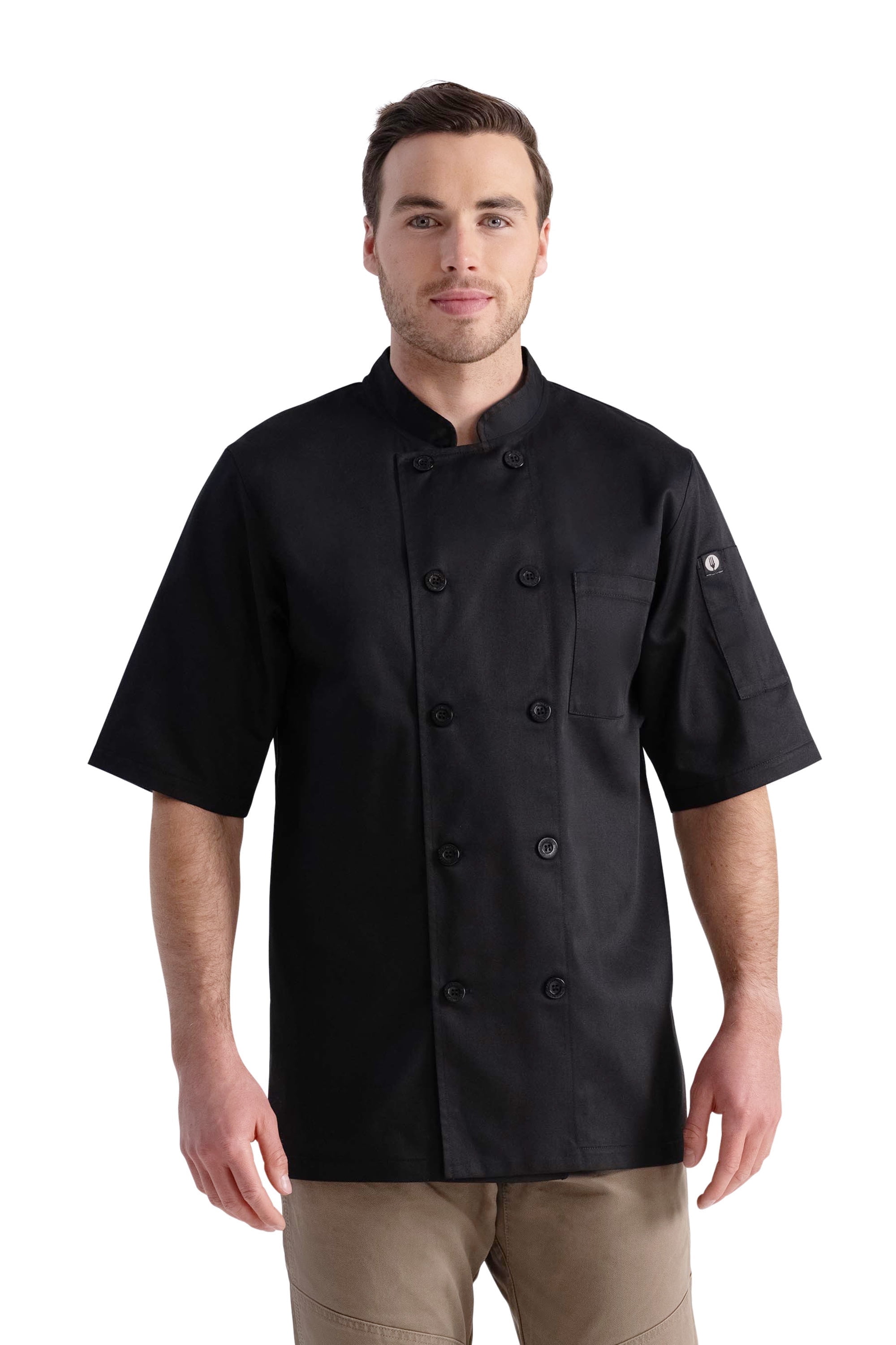 Chef Works Men's Volnay Chef Coat, Black Poly Cotton Chef Jacket with ...