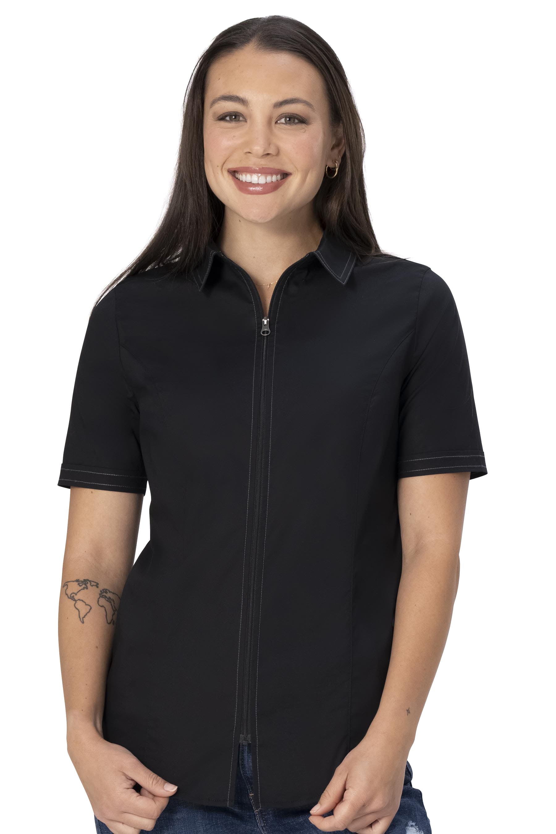Chef Works Womens Cody Zip Work Shirt, Black, Small - Walmart.com