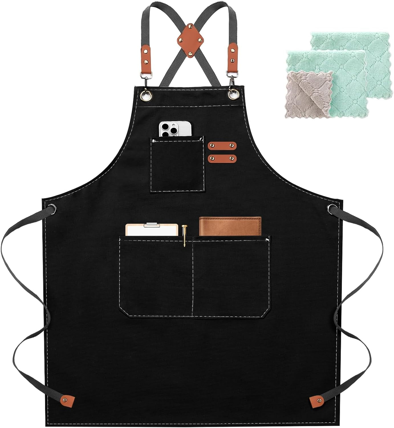 Chef for Women Men with Large Pockets, Cotton Canvas Cross Back ...
