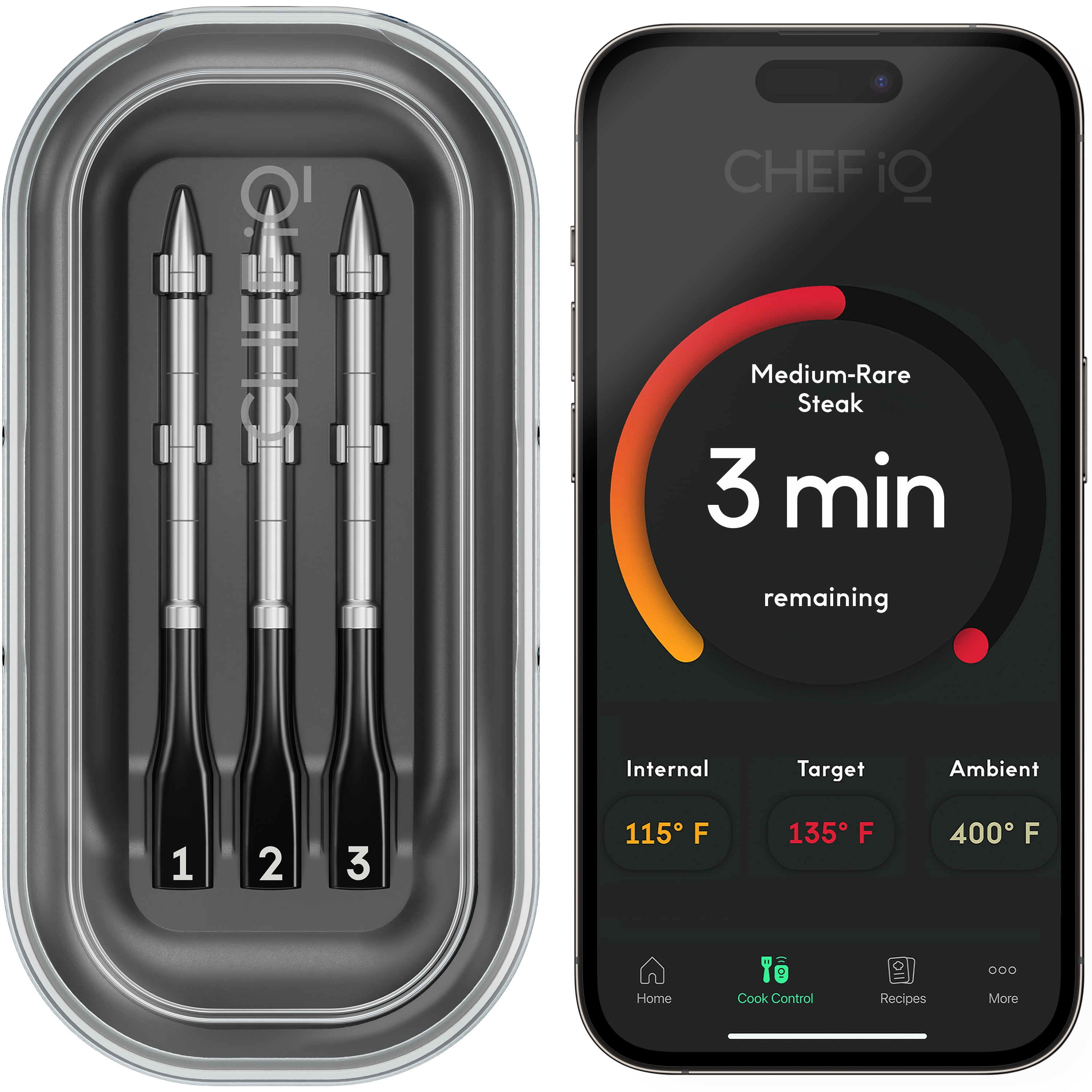 CHEF iQ Sense Smart Wireless Ultra-Thin Meat Thermometer, Unlimited Range, Bluetooth & Wifi, - 3 ...