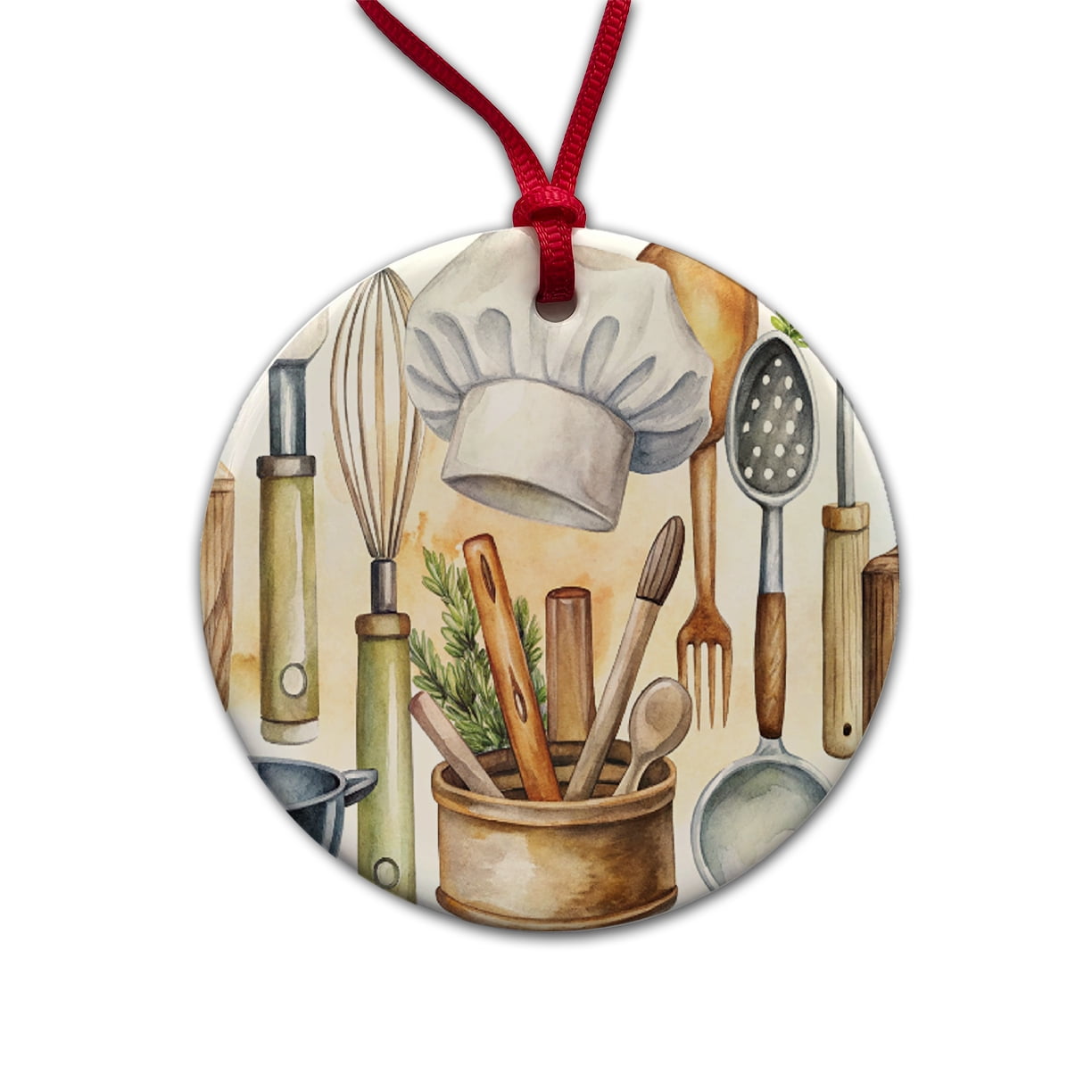 Chef's Baker's Tools Cooking Watercolor Christmas Tree Holiday Round ...