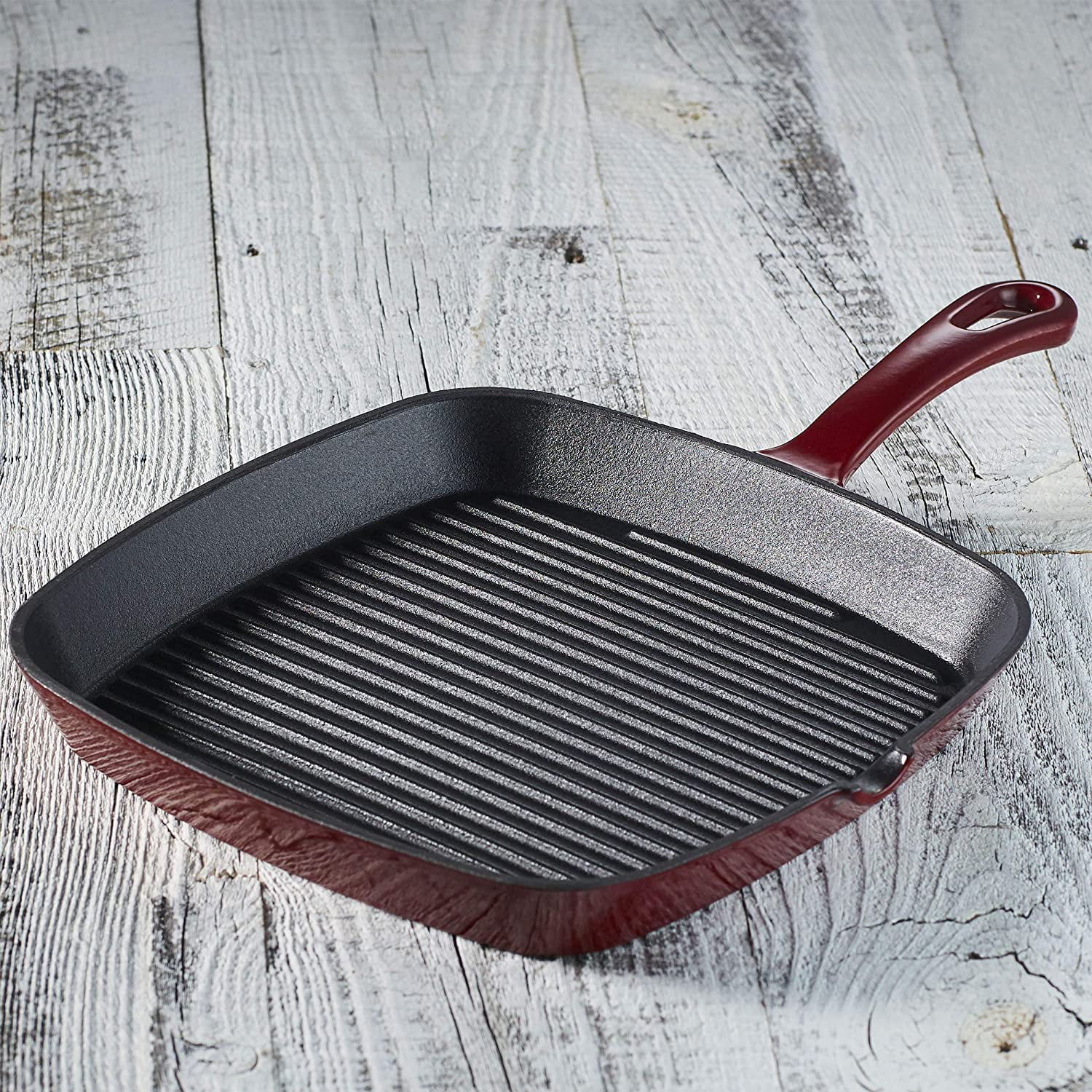 Chef's Classic Enameled Cast Iron Square Grill Pan, Cardinal Red ...