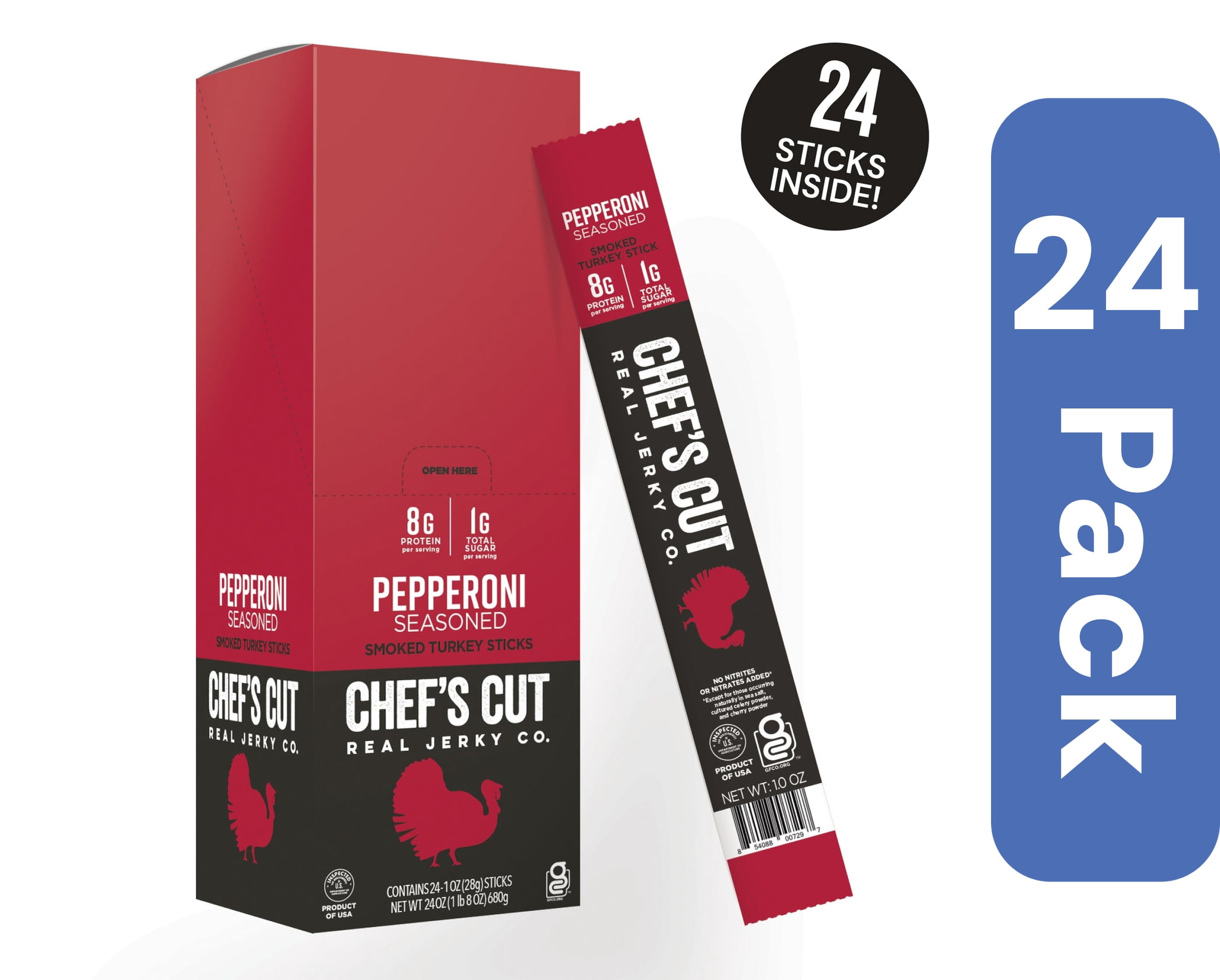 Chef's Cut Pepperoni Turkey Snack Stick 1 oz Pack Of 24 - Walmart.com