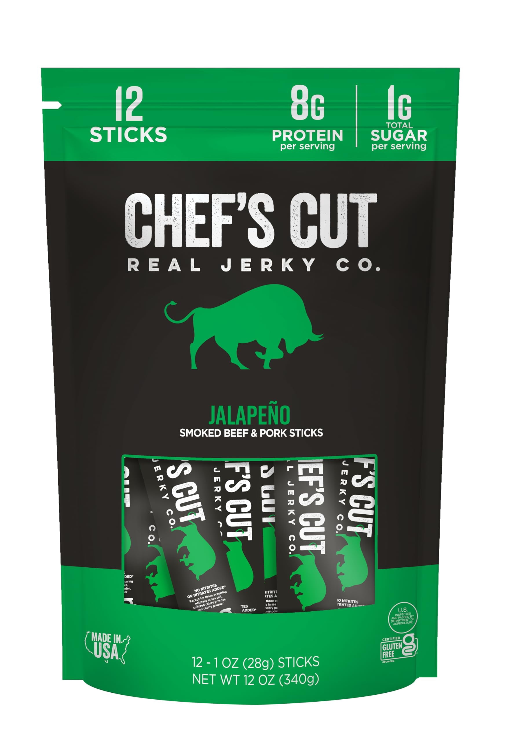 Chef's Cut Smoked Beef ESF27 and Pork Jerky Jalapeño (1 Ounce Stick ...