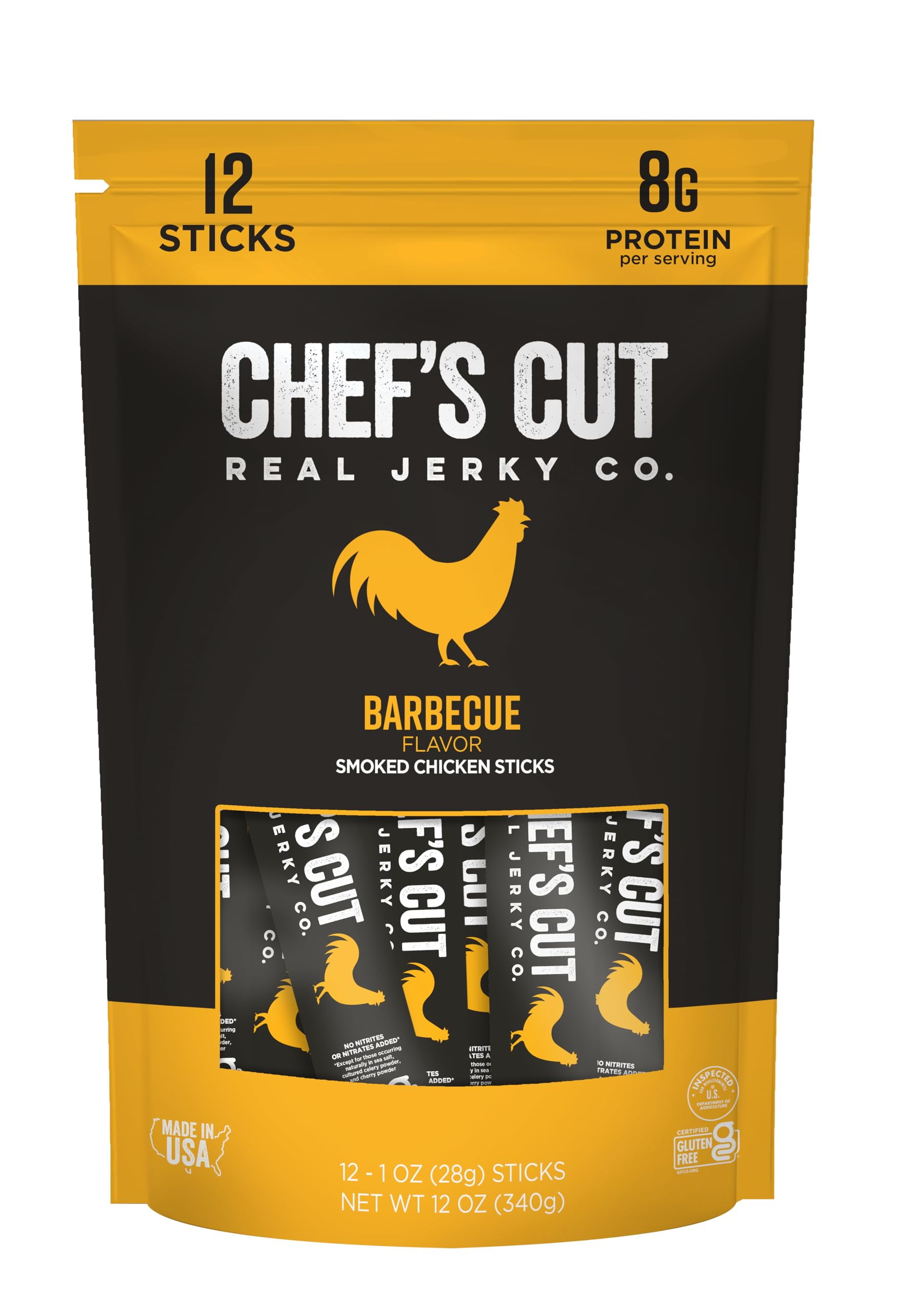 Chef's Cut Smoked Chicken AKF18 Jerky Meat Sticks, Stick, Pack of 12 ...