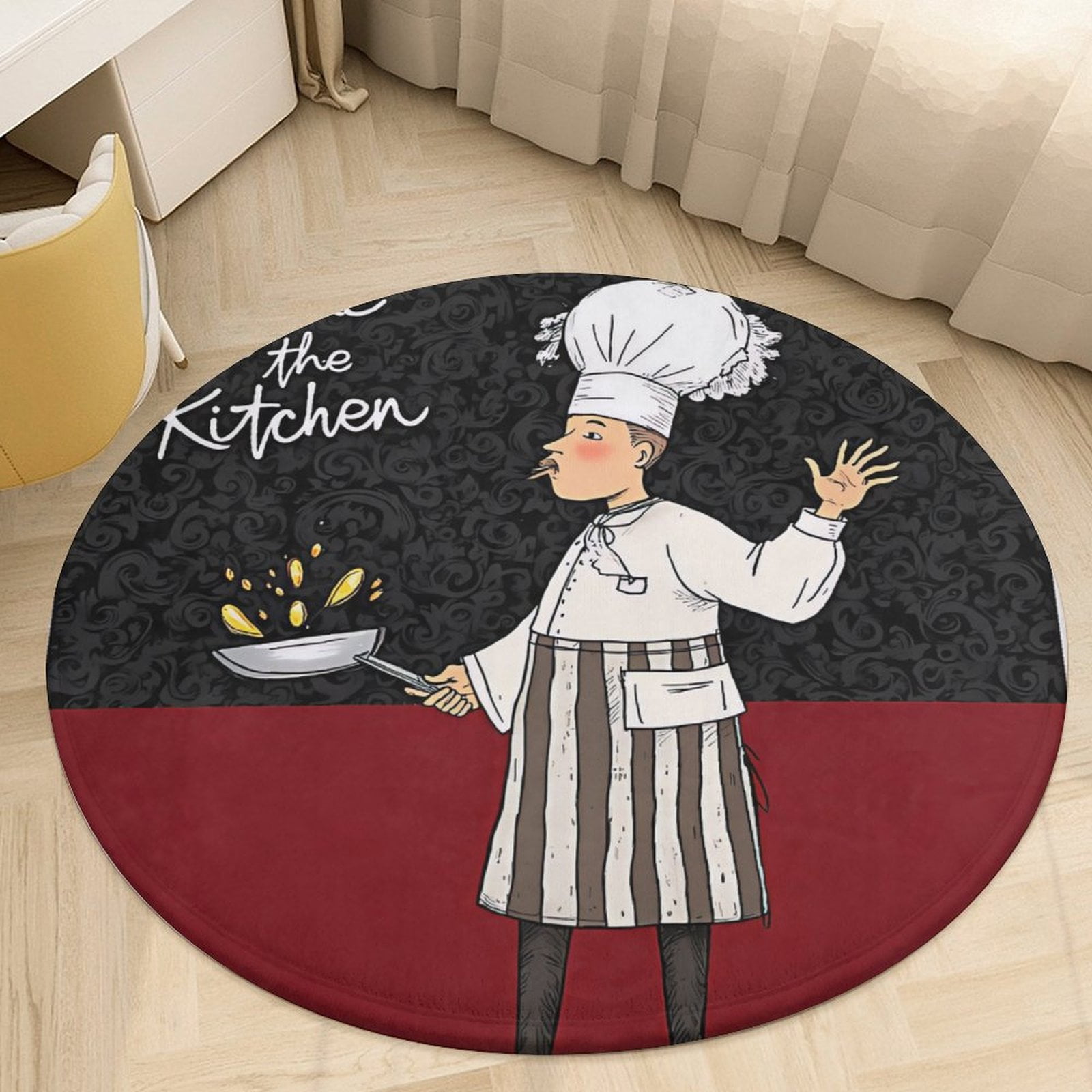 Chef's Kitchen in Red Round Area Rugs for Bedroom Living Room, 3FT Soft ...