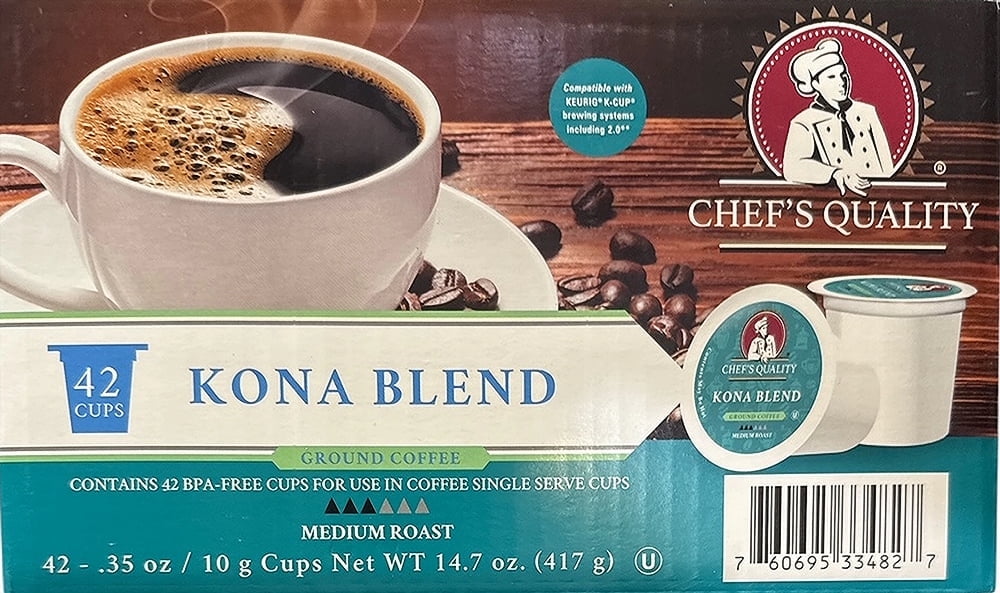 Chef's Quality Kona Blend Medium Roast Ground Coffee 42ct Single Serve ...
