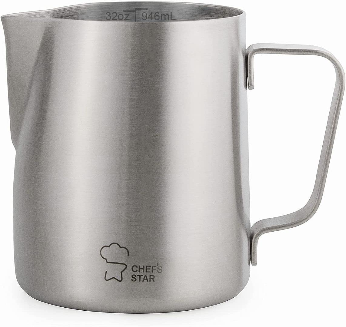 Chef's Star Stainless Steel Milk Frothing Pitcher, Frothing Cup for ...