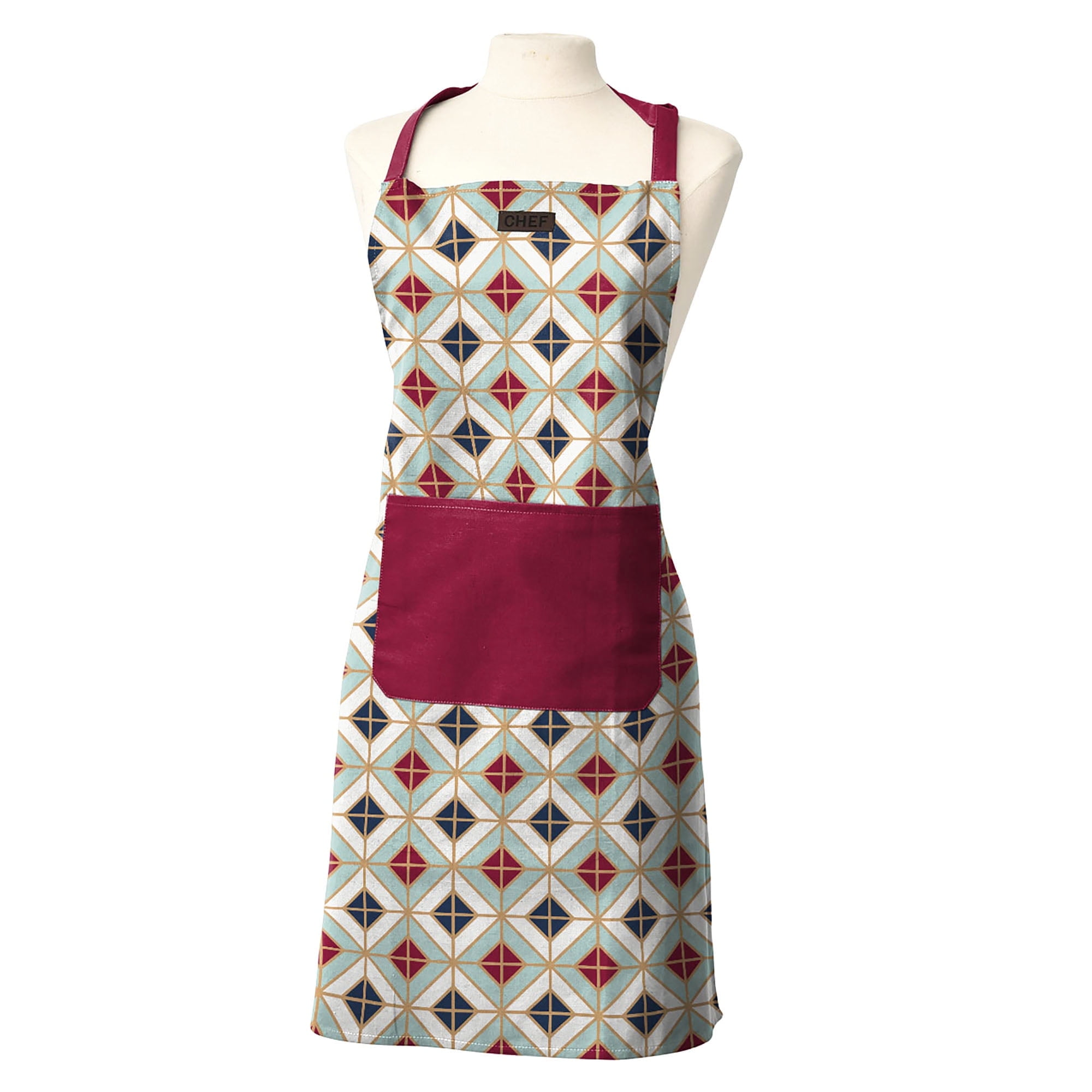 Chef's Vibrant Geometric Design Cotton Kitchen Apron - 32x26 Inch ...