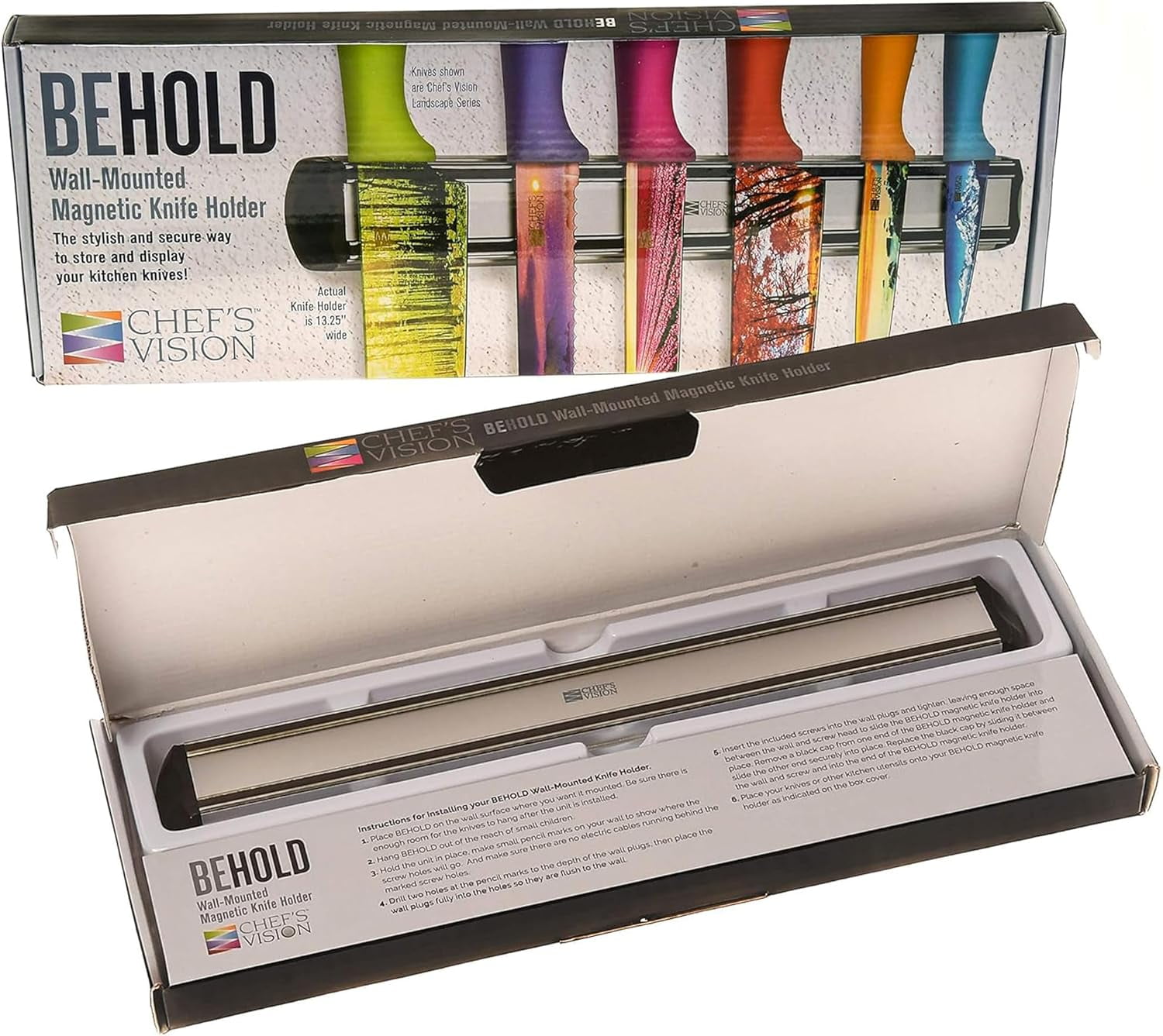 Chef’s Vision Silver Wall-Mount Magnetic Knife Holder - Sleek Magnetic ...