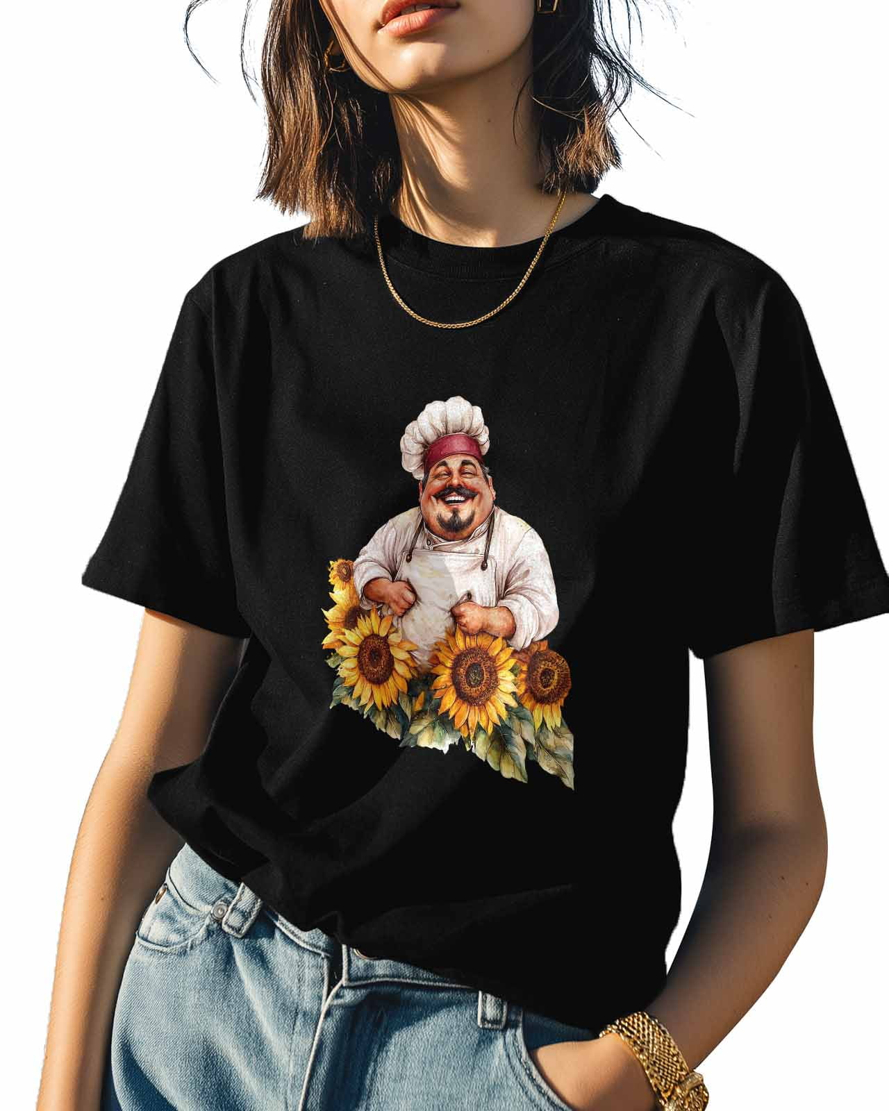 Chef with Sunflower Womens Tshirt Graphic Tees Cotton Crew Neck T ...