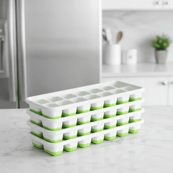 ChefAide Ice Cube Tray with Lid, 4 Packs 56 Cubes Durable Stackable Ice ...