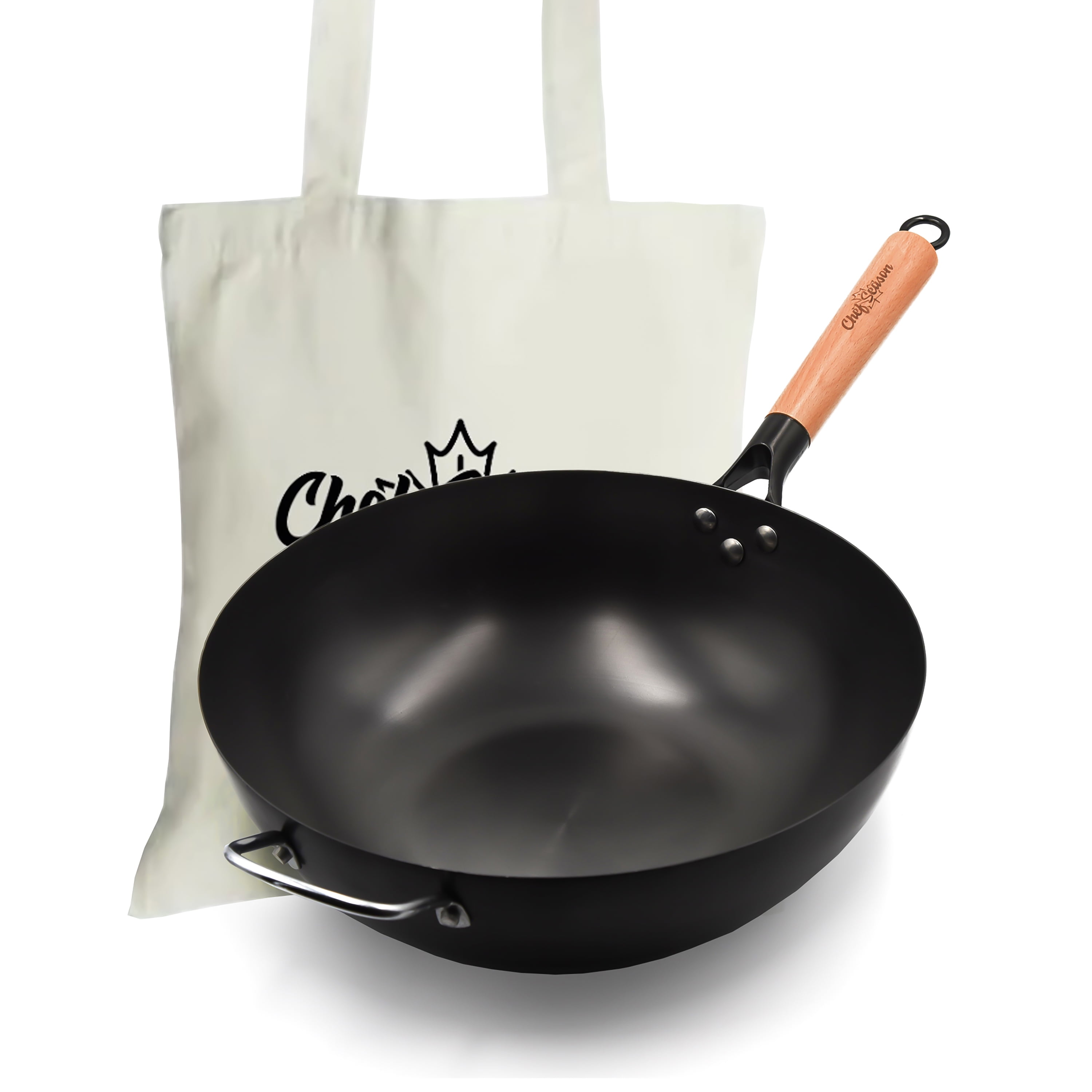 ChefSeason 13.4" Carbon Steel Wok, Nonstick, Pre-Seasoned, Fits All ...