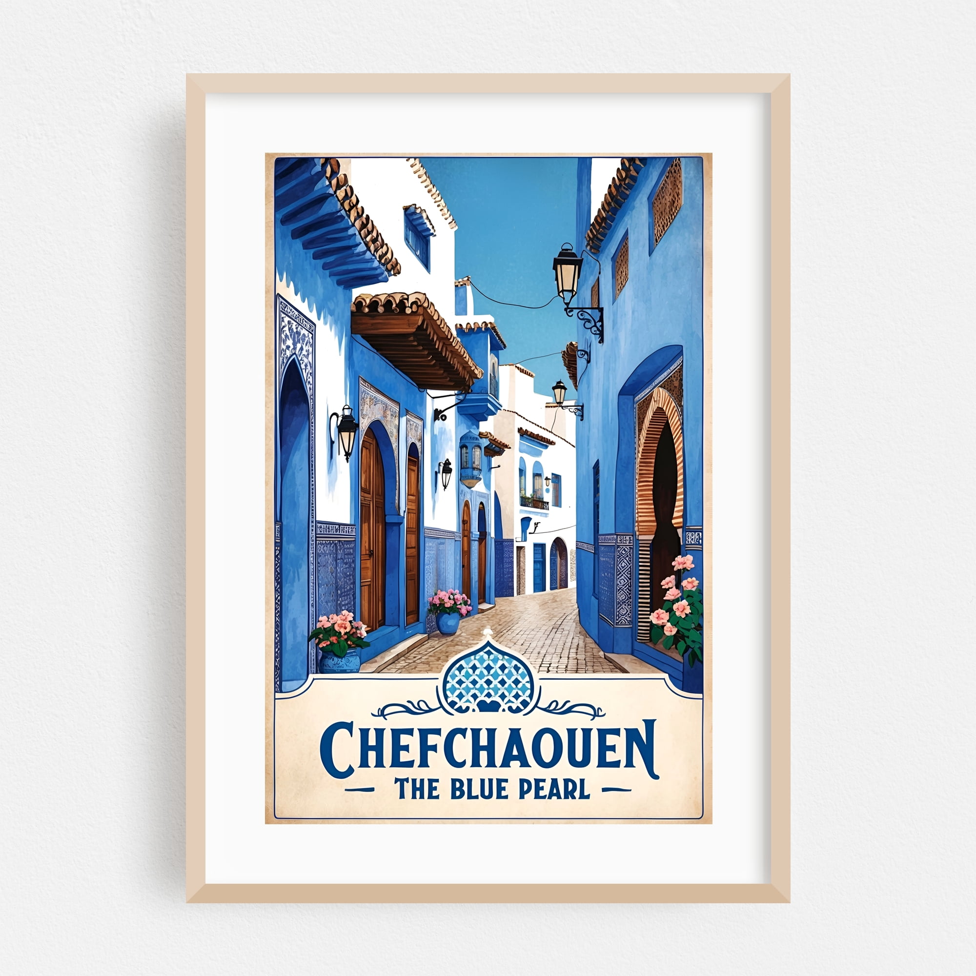 Chefchaouen Poster – Vintage Moroccan Blue Pearl Art Print ...