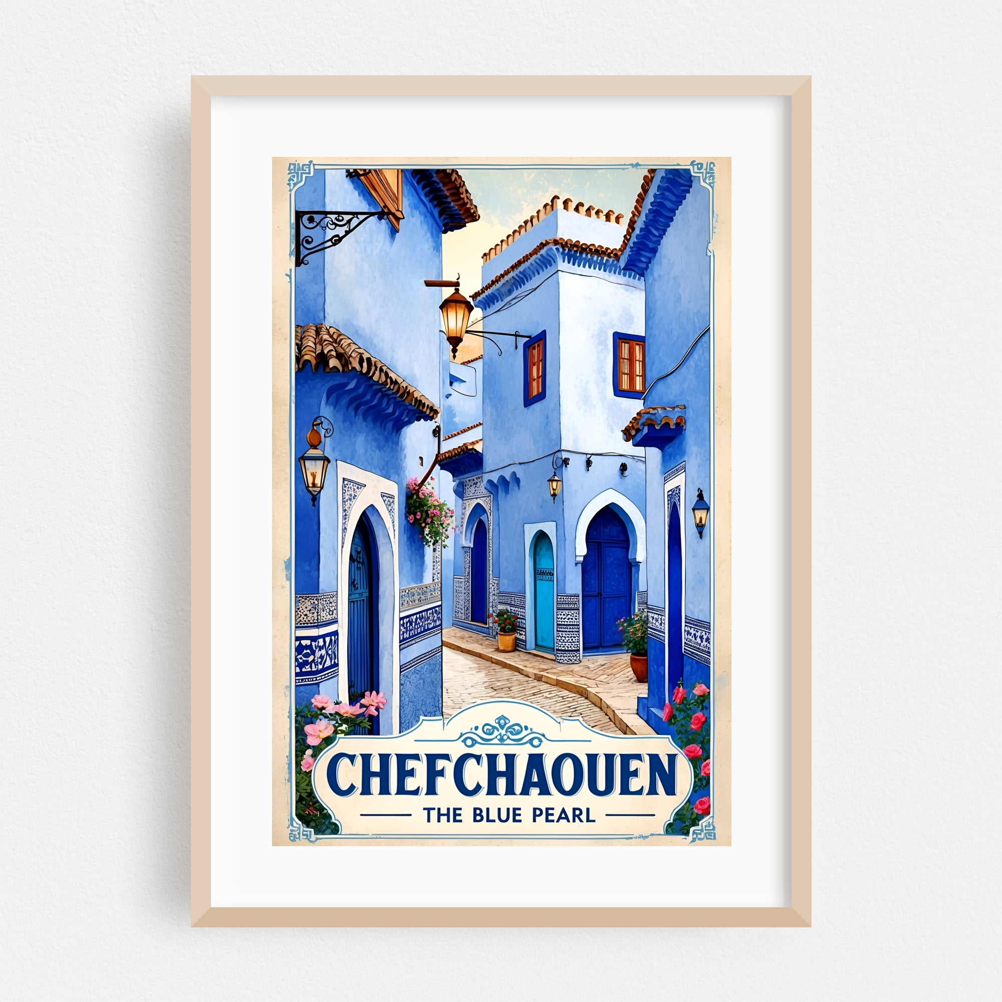 Chefchaouen Travel Poster – Vintage Moroccan Blue Pearl - Chefchaouen ...