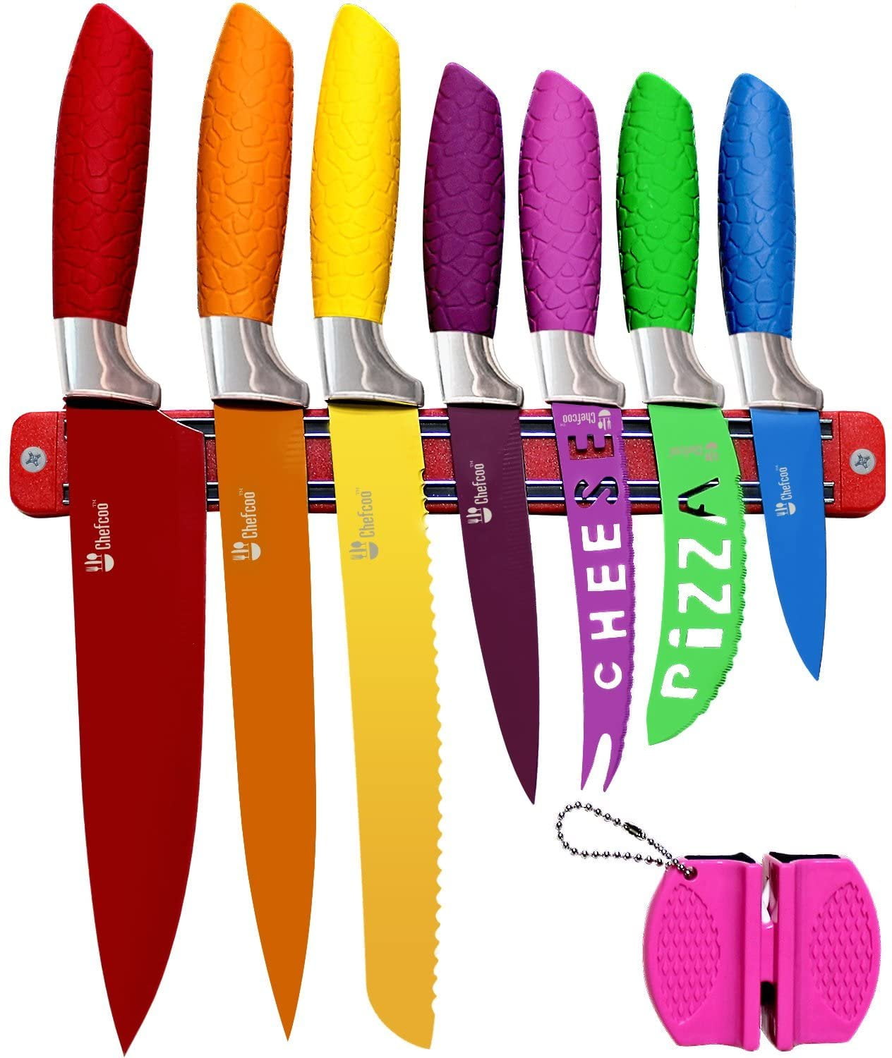 Chefcoo Magnetic Kitchen Knife Set with Sharpener, Cheese, Pizza ...