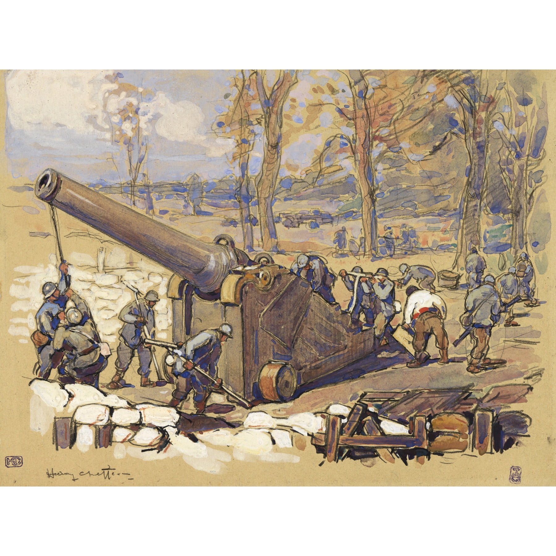 Cheffer Artillery Soldiers Cannon Gun WWI War Painting Extra Large Art ...