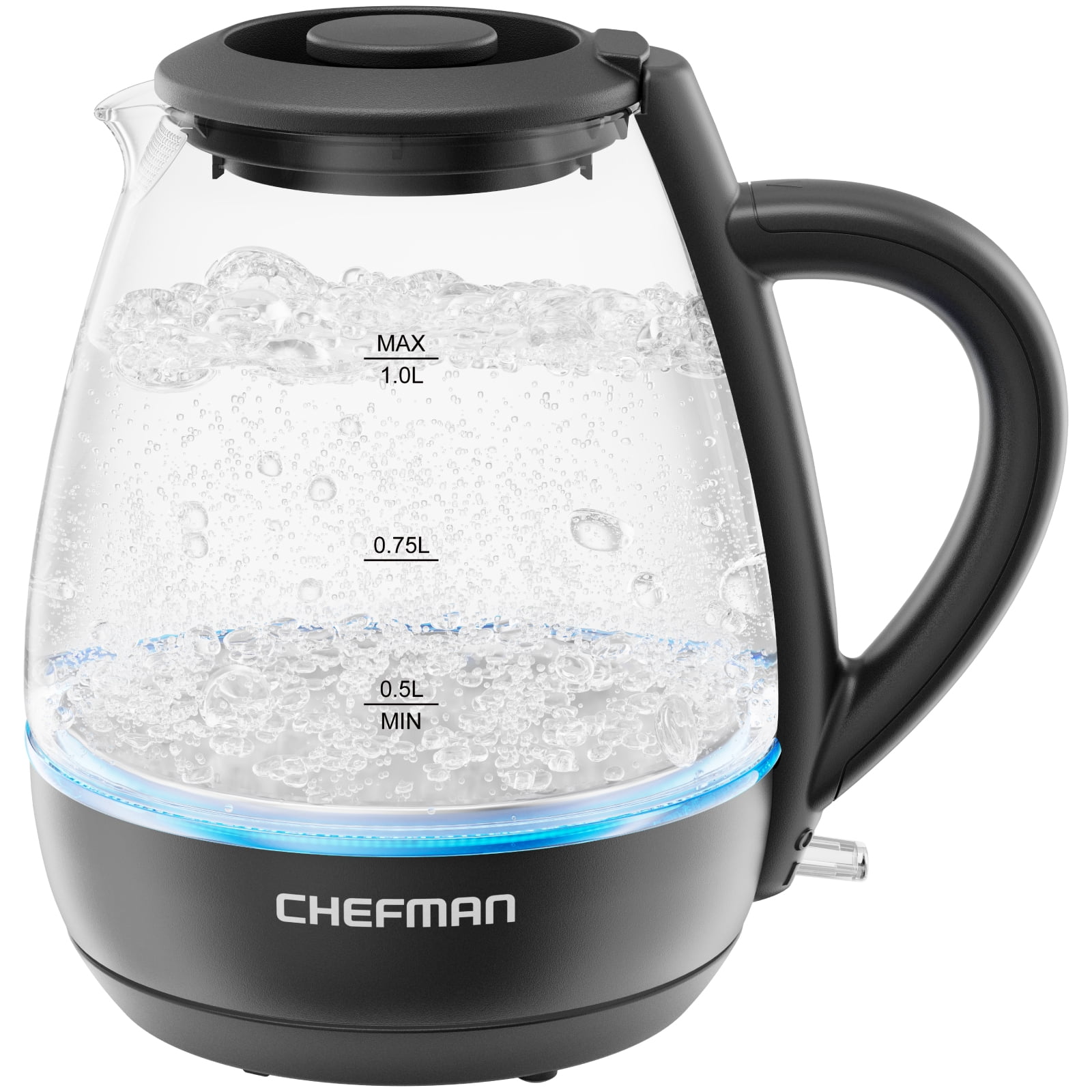 Chefman 1L Electric Glass Kettle w/ LED Indicator Light, Automatic Shutoff - Black, New ...
