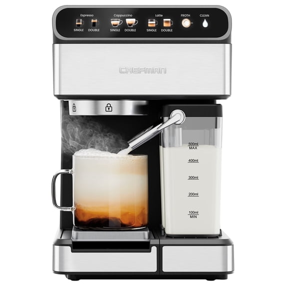 Chefman Espresso Machine RJ54-I-SV, Stainless Steel, 15-BAR Pump, Milk ...