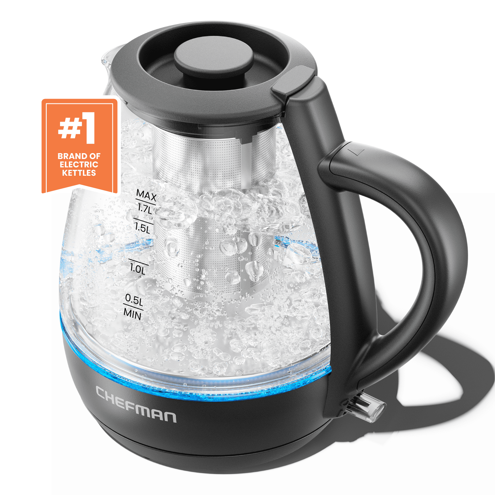 Chefman 1.7L Electric Glass Kettle w/Infuser, Fast Boiling, Auto shut ...