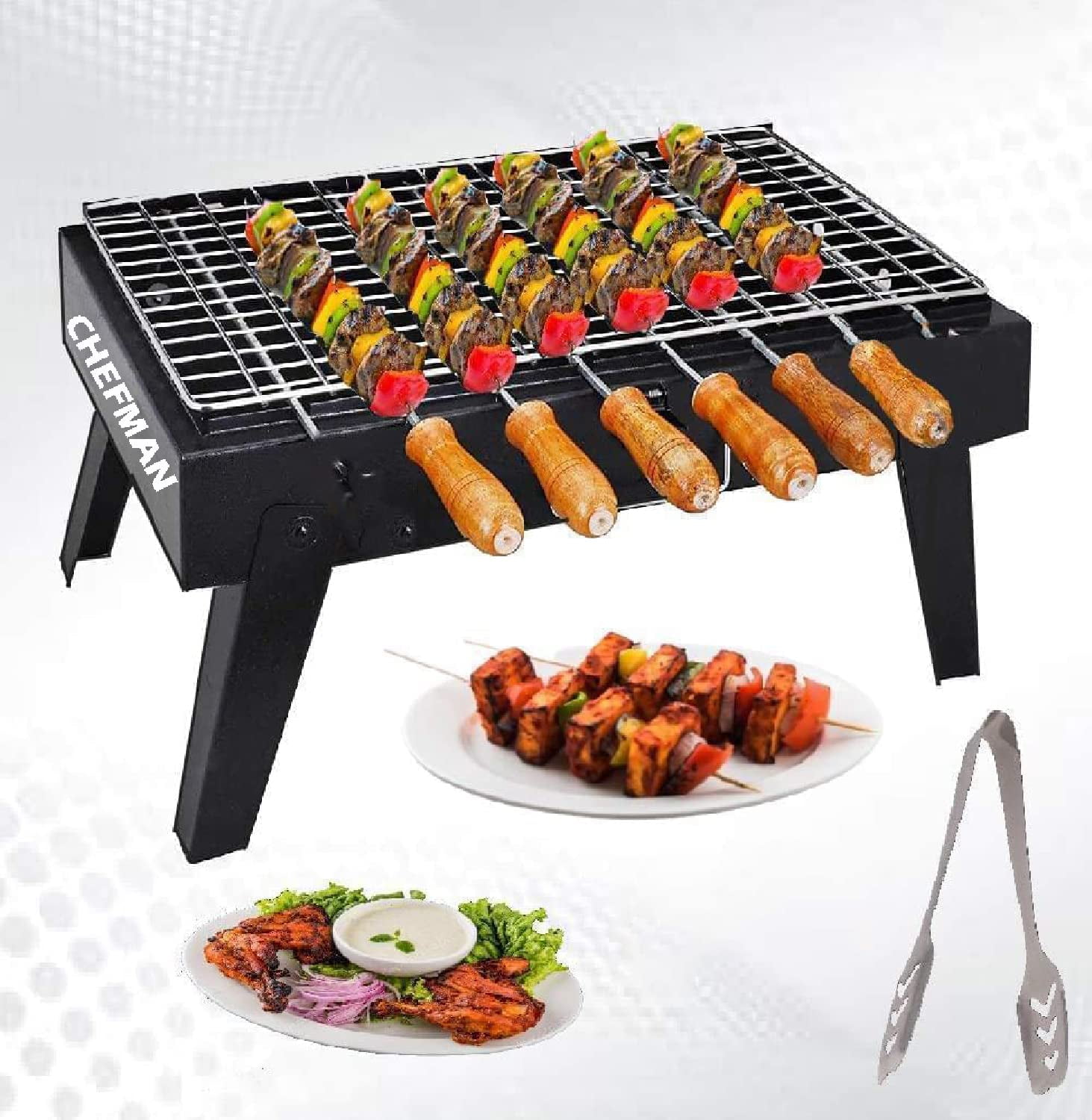 Chefman Premium Barbeque Grill with 6 Skewers Coal-Base Gardening ...