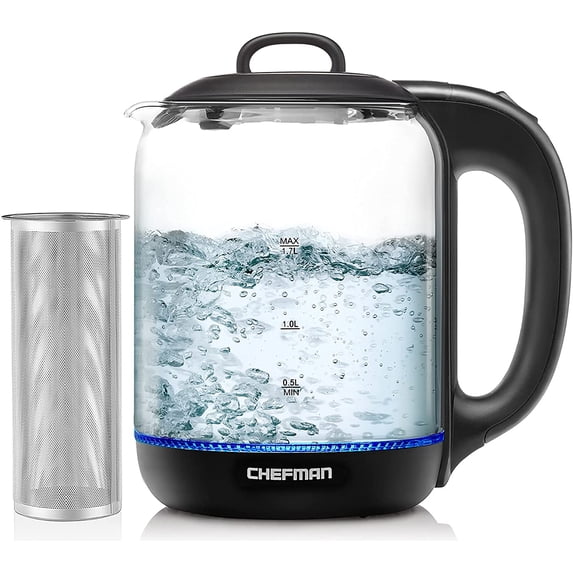 Chefman Tea Infusing Electric Kettle, 1.7-Liter, Glass Body, Stainless ...