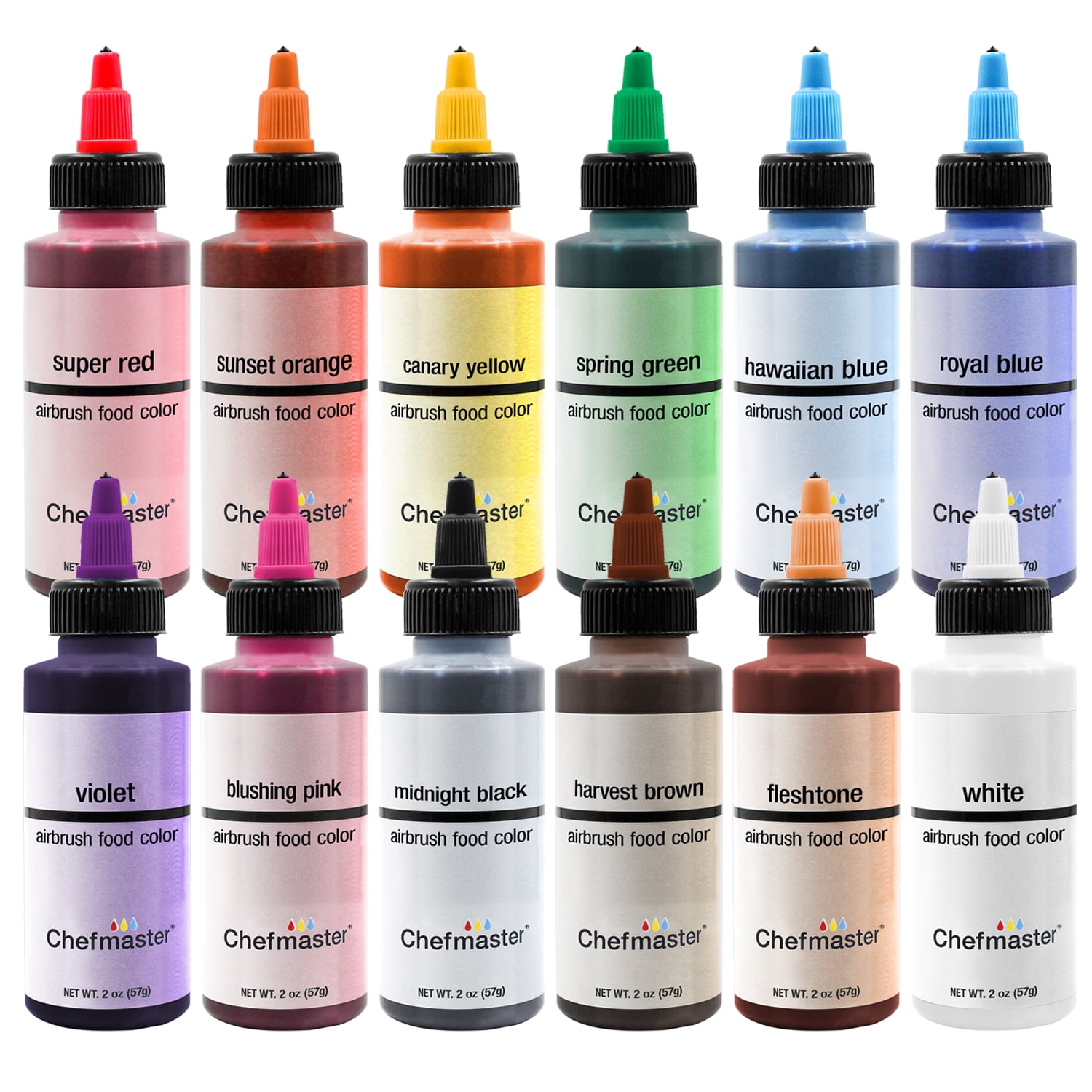 Chefmaster Airbrush Food Coloring Set - 12 Popular Colors in 2 fl. oz ...