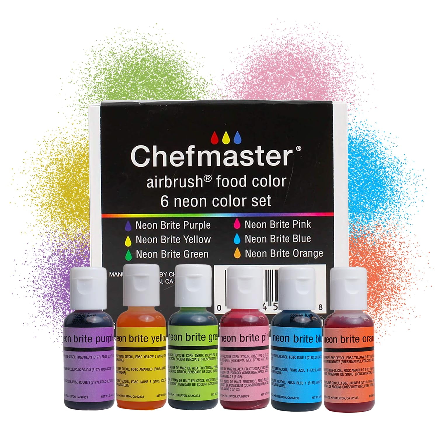 Chefmaster - NeonTRDN Airbrush Kit - Airbrush Food Coloring - 6 Pack ...