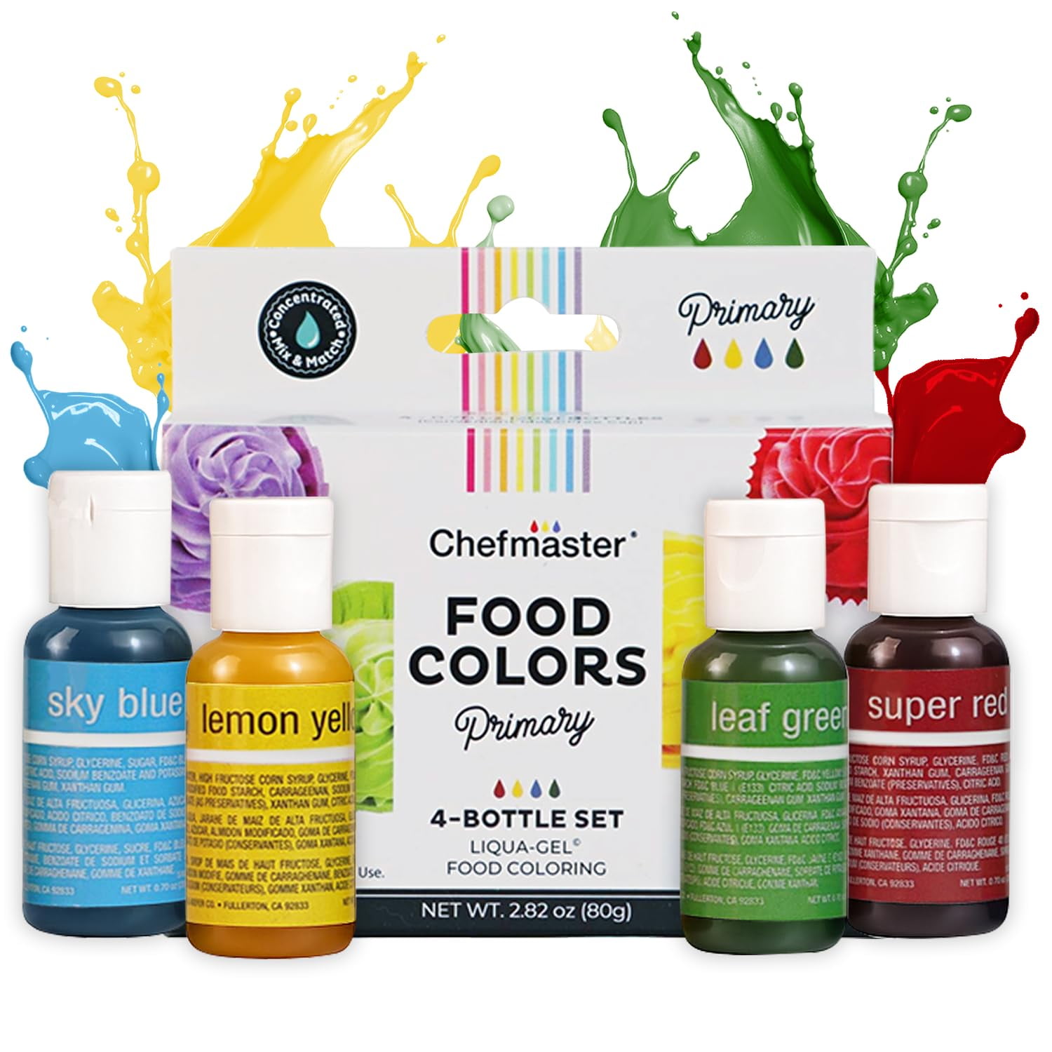 Chefmaster - Primary Colors JKF25 Liqua-Gel Food Coloring Kit - Water ...