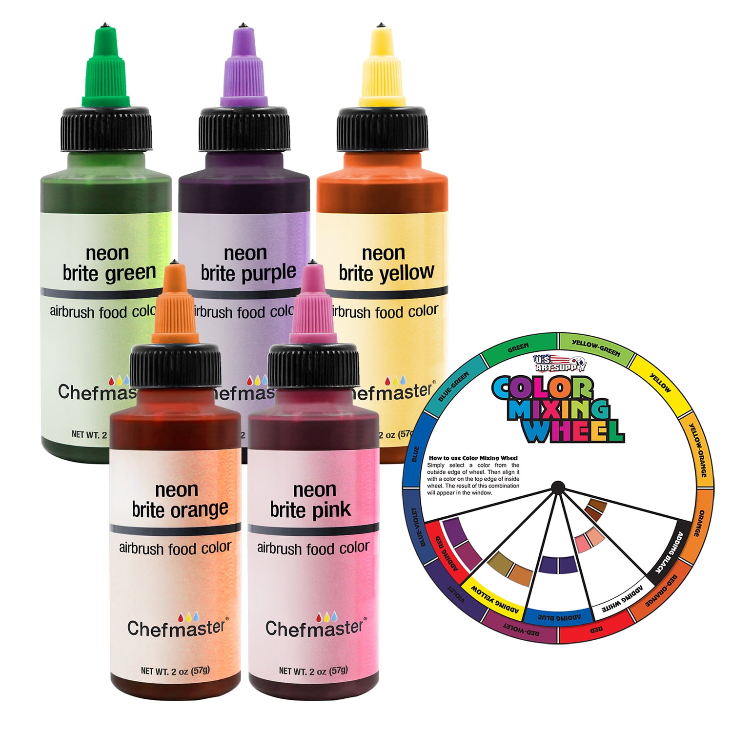 Chefmaster by US Cake Supply 2.3-Ounce Neon Airbrush Cake Food Colors 5 ...