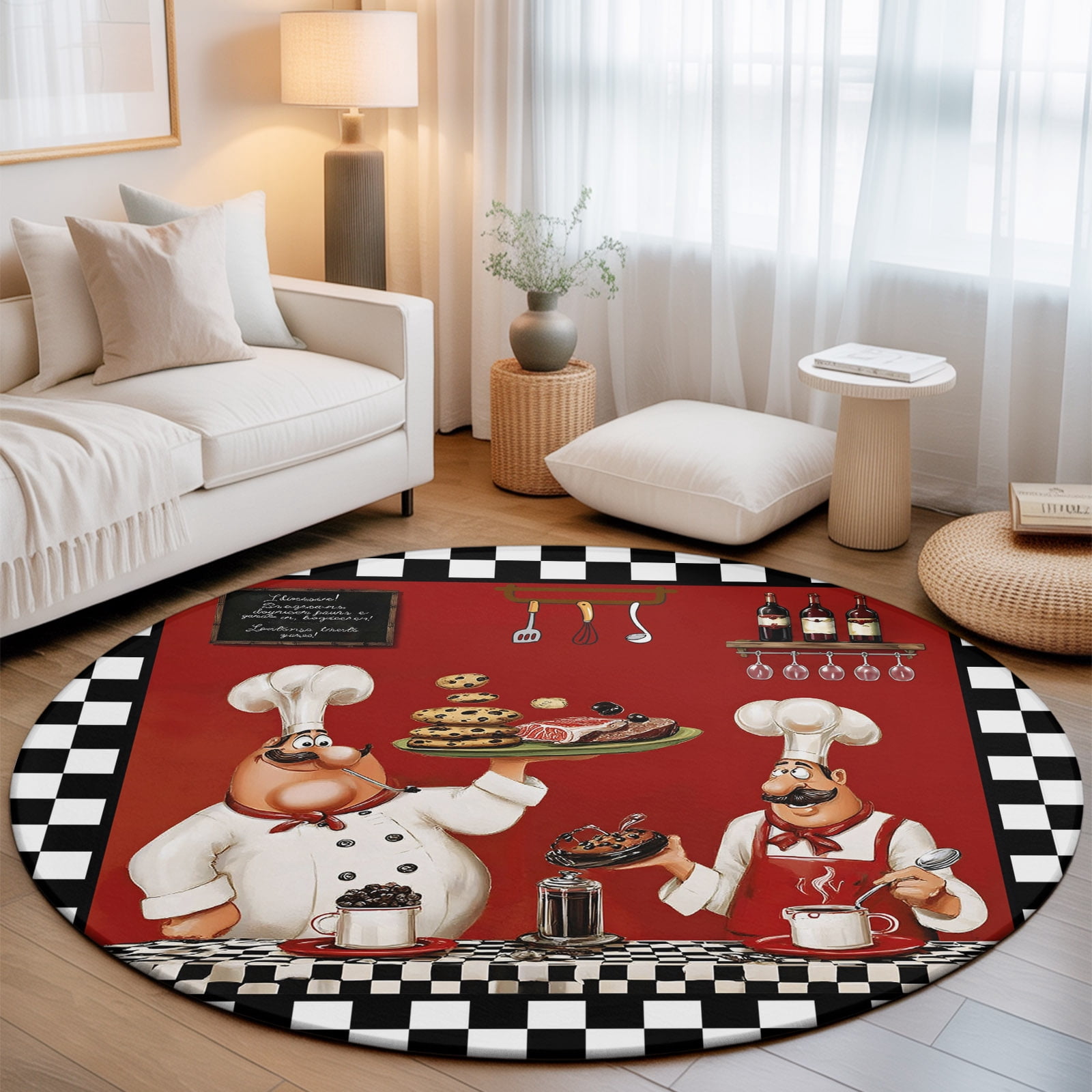 Chefs 4' Round Rug for Cozy Reading Nook Home Office Chair Area, Food ...