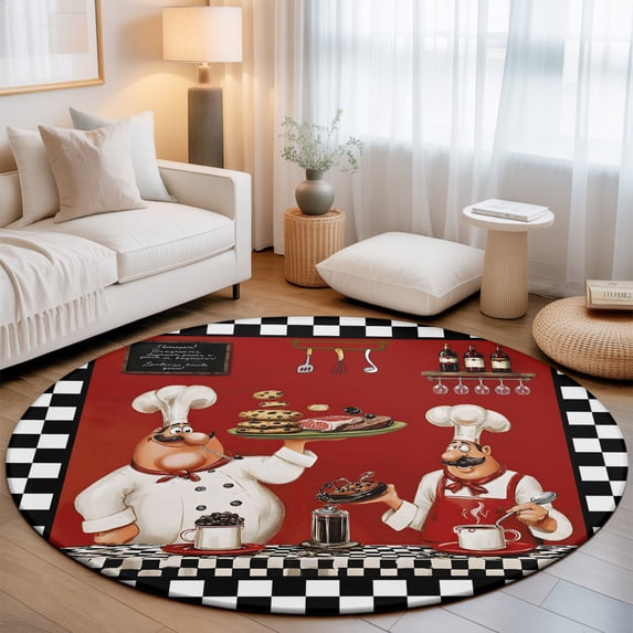 Chefs 4' Round Rug for Cozy Reading Nook Home Office Chair Area, Food ...