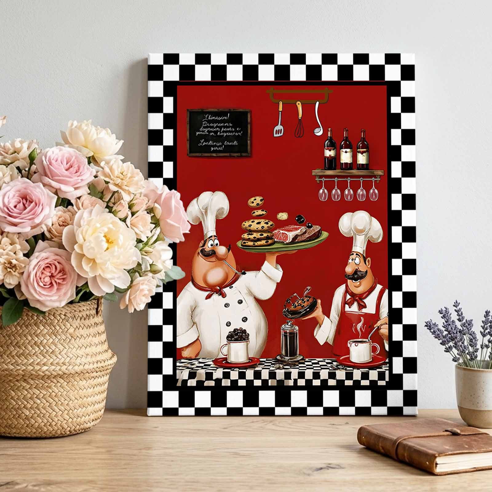 Chefs Canvas Wall Art for Living Room, Food Coffee Cookies Steak Red ...