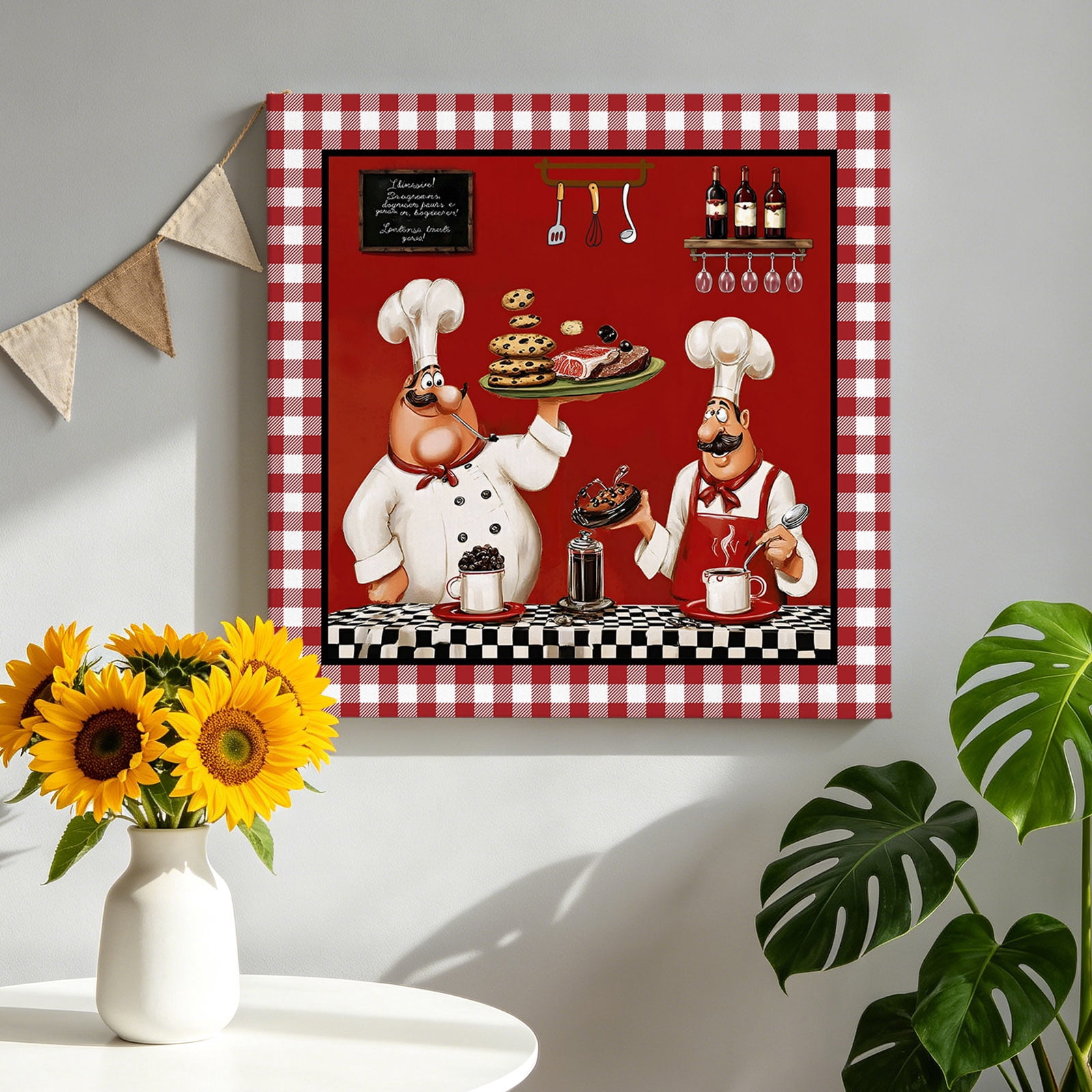 Chefs Canvas Wall Art for Living Room, Food Coffee Cookies Steak Red ...