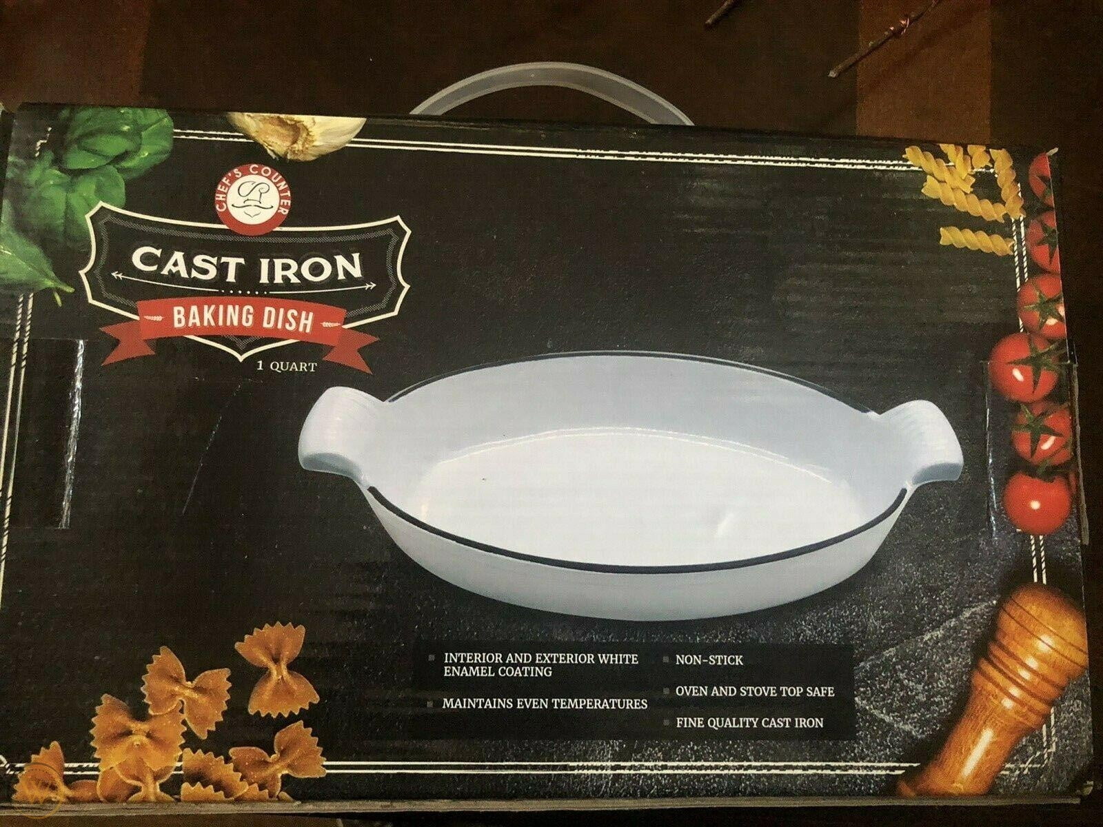 Chefs Counter 1 Quart Cast Iron Baking Dish White Interior/Exterior ...