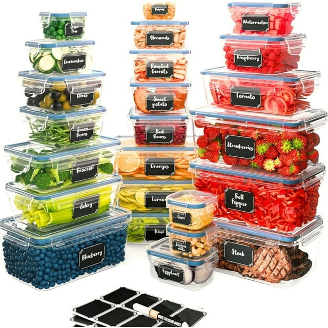 Chefs Path 48-Piece BPA-Free Plastic Food Storage Container Set with 24 ...