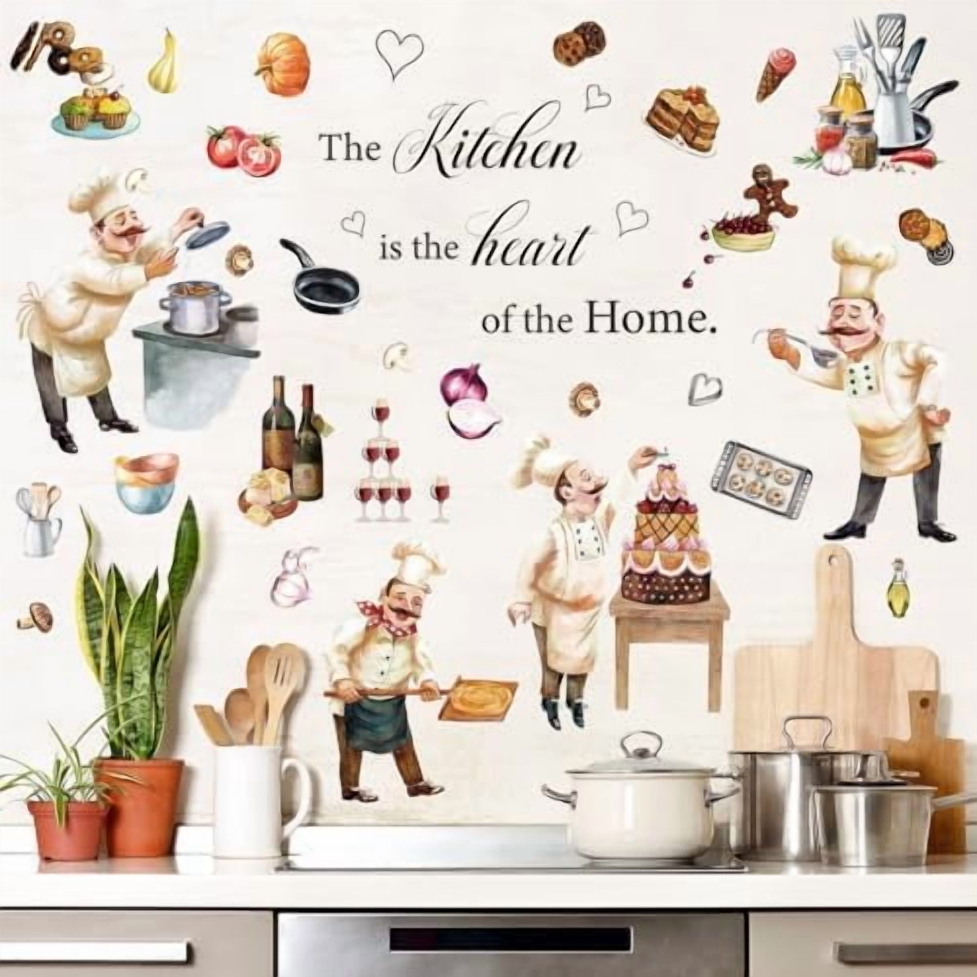 Chefs Peel and Stick Italian Fat Chefs Cooking Wall Sticker Wine Cake ...