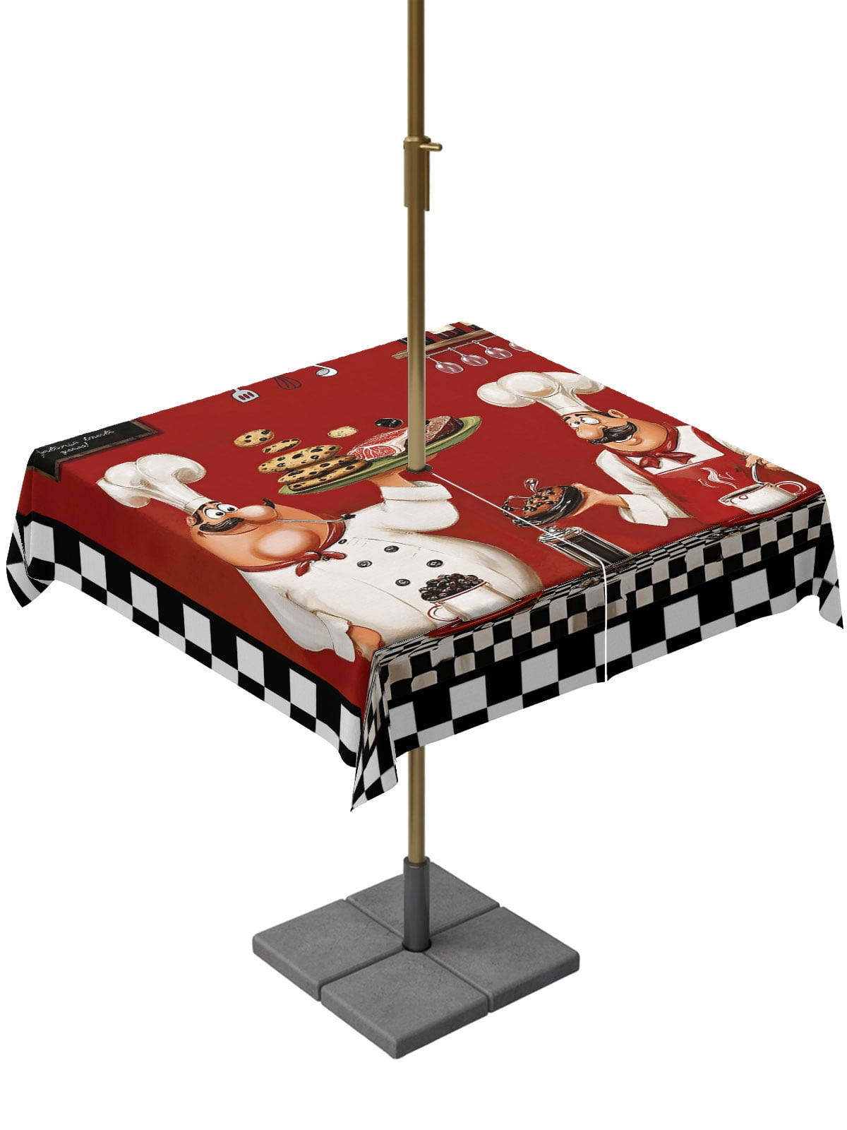 Chefs Square Outdoor Tablecloth with Umbrella Hole Food Coffee Cookies ...