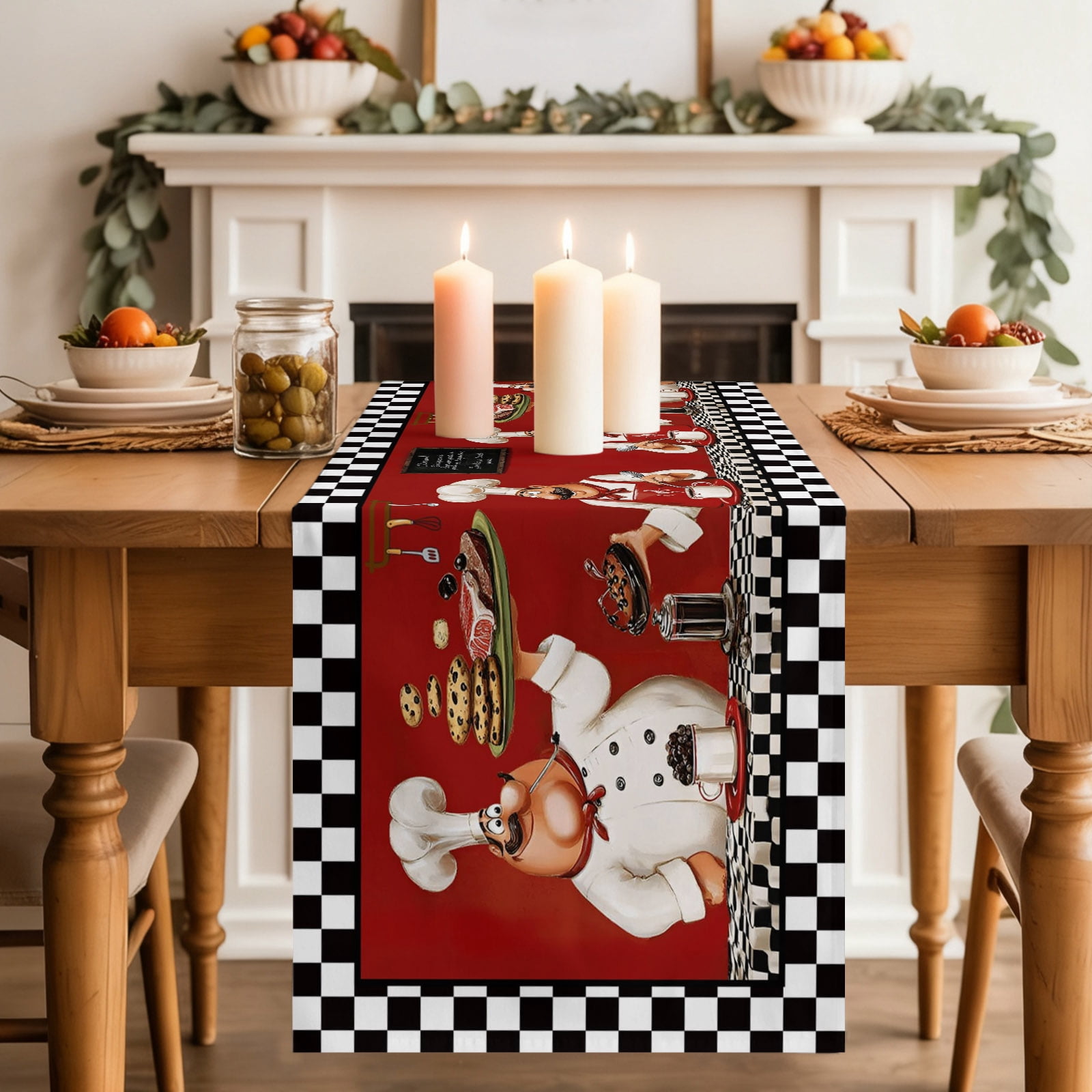 Chefs Table Runner 13x72 Inch Food Coffee Cookies Steak Red Black Plaid ...