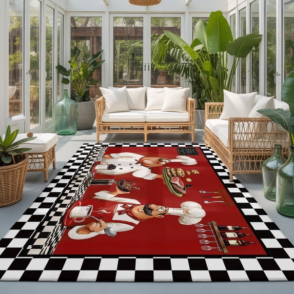 Chefs Washable Living Room Rugs 5'x7', Food Coffee Cookies Steak Red ...