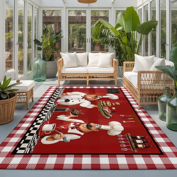 Chefs Washable Living Room Rugs 8'x10', Food Coffee Cookies Steak Red ...